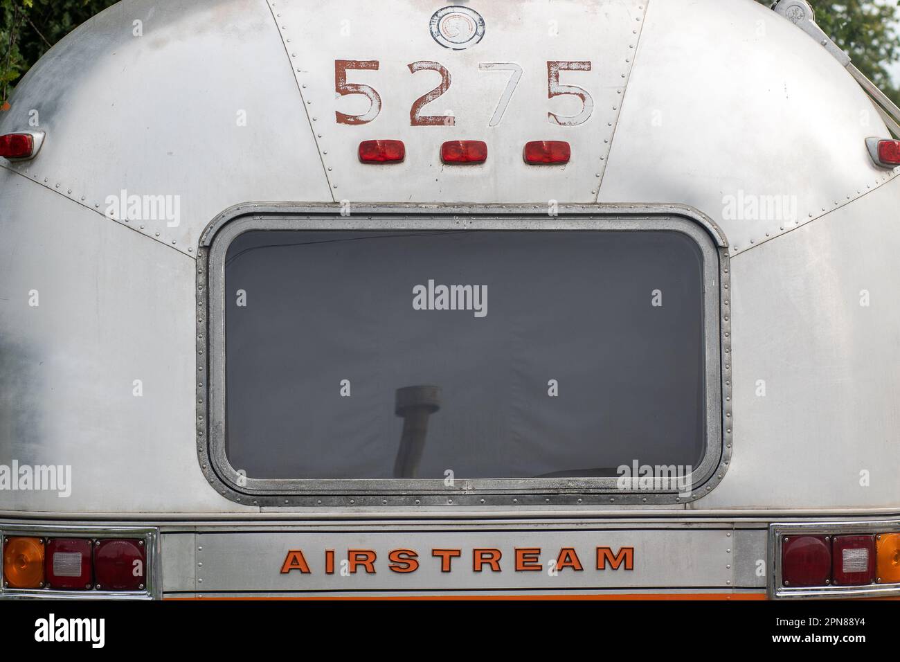 The back of an American Airstream mobile home showing the number 5275 ...