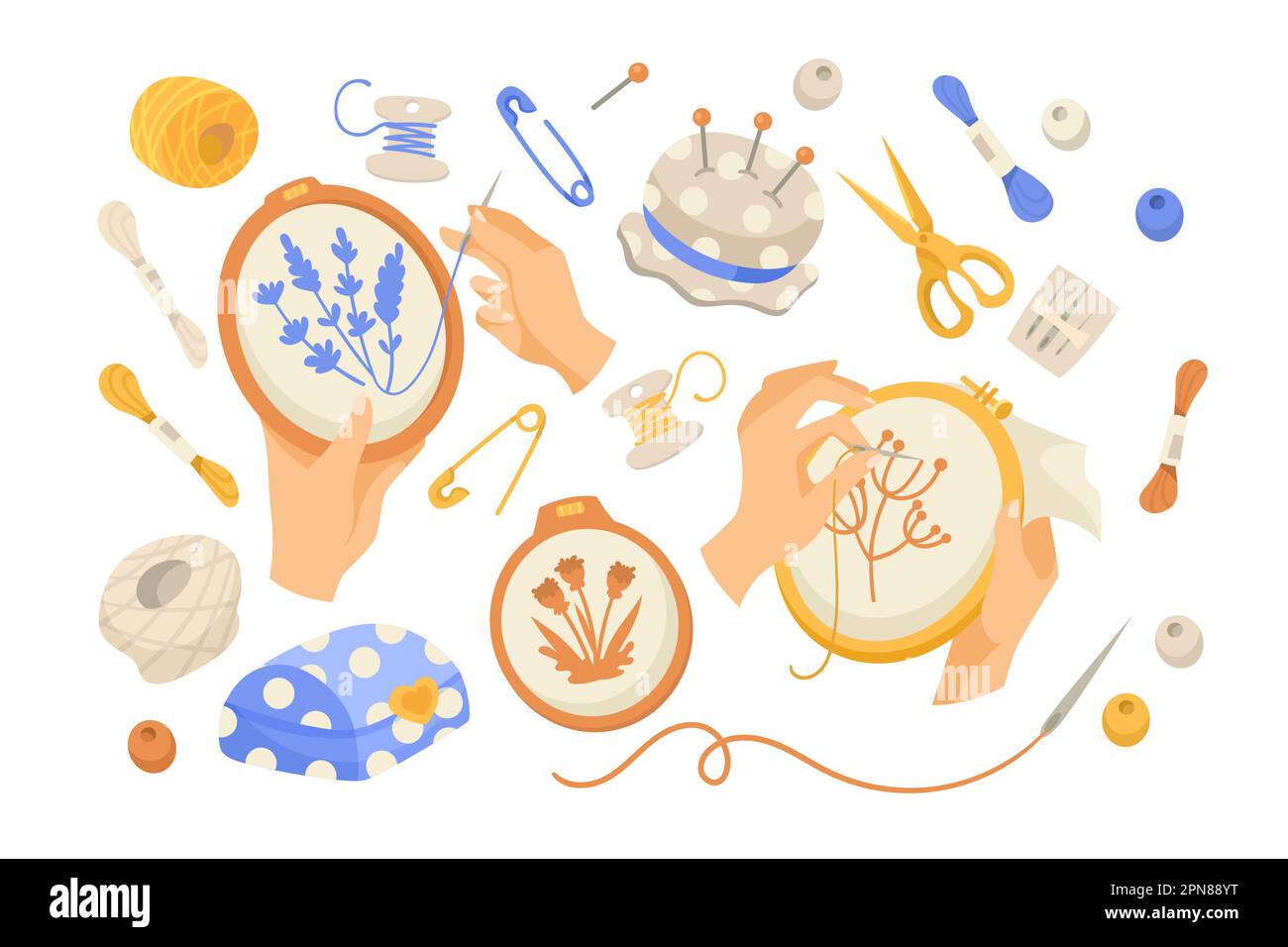 Needlework tools and elements vector illustrations set Stock Vector Image & Art - Alamy