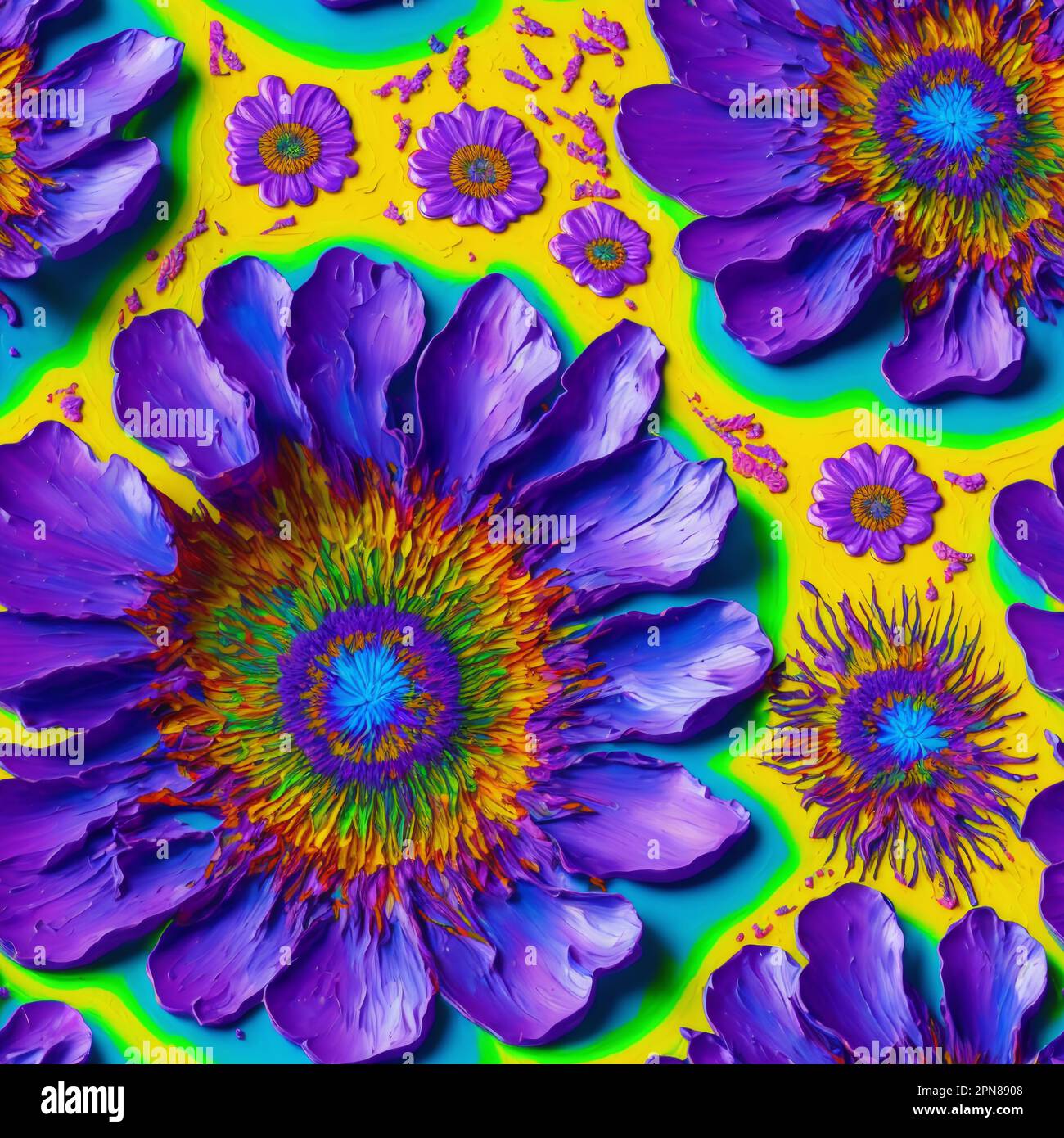 Colorful Psychedelic Seamless Impasto Flowers, 3d Flowers Stock Photo ...