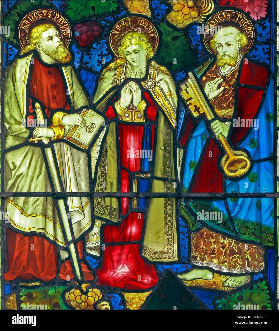 St. Paul, St. Mary, St. Peter, stained glass window by Charles Kempe ...