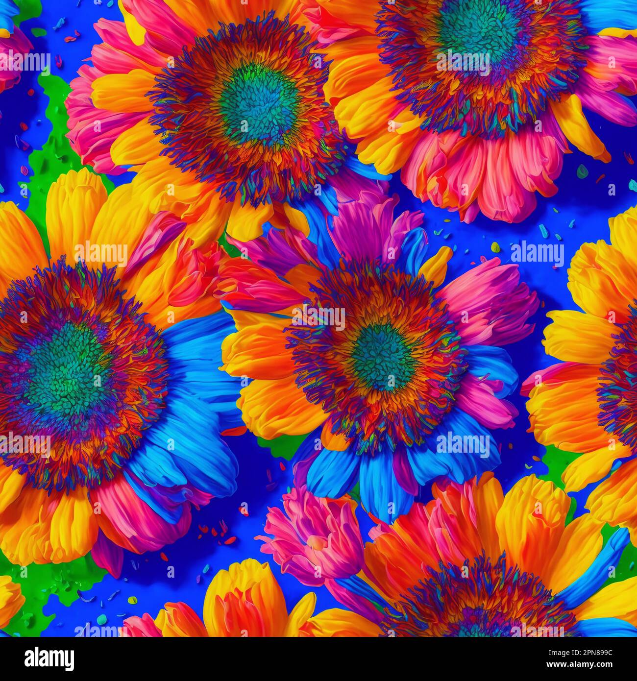 Colorful Psychedelic Seamless Impasto Flowers, 3d Flowers Stock Photo ...