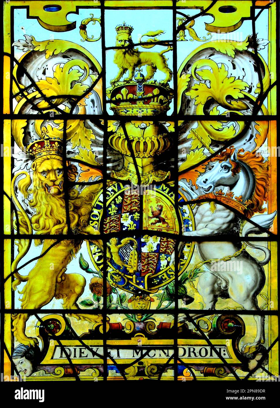 Stained glass window, Royal Arms, King Charles 2nd, Matlaske, Norfolk ...
