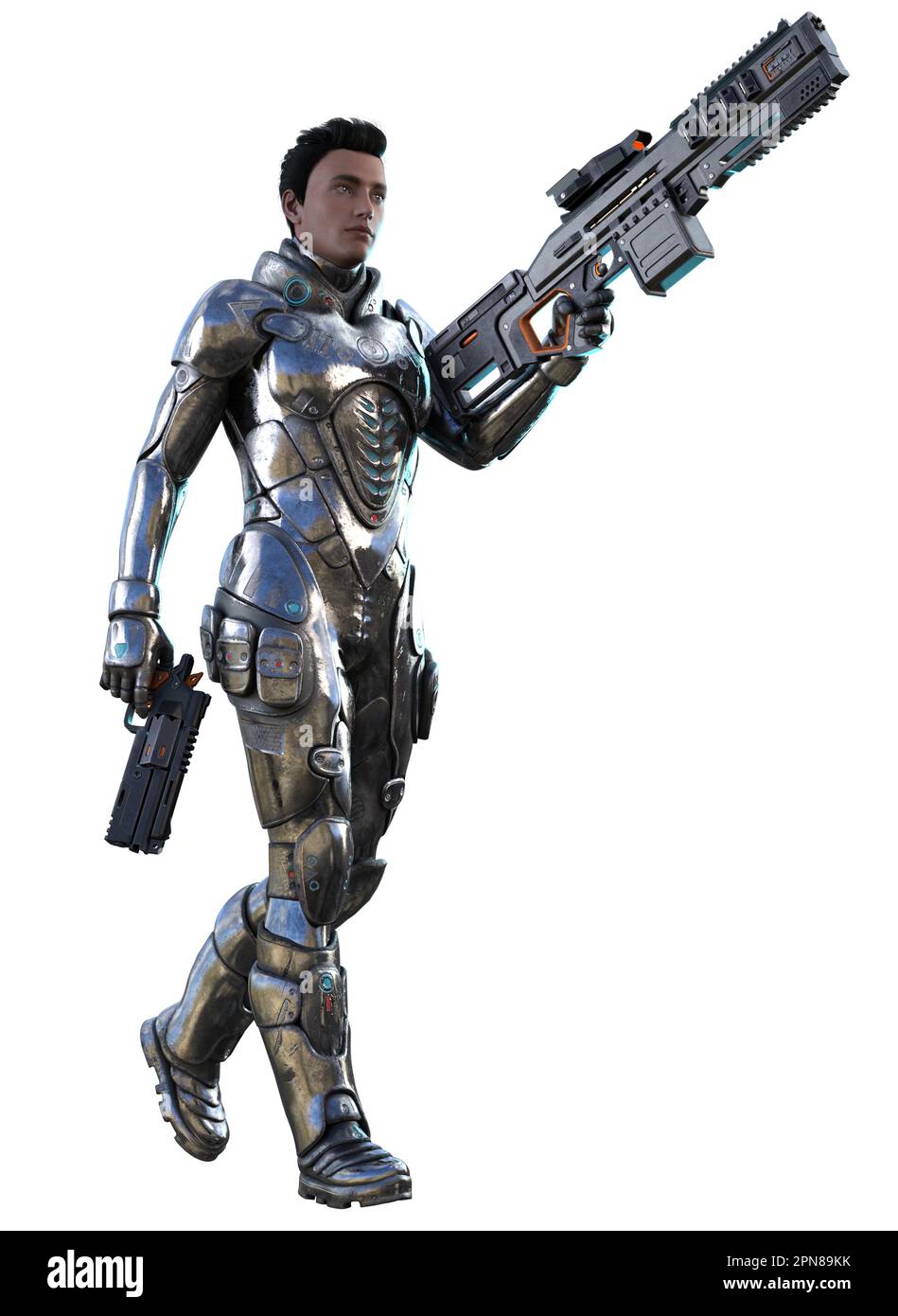 space soldier armed with futuristic rifle, 3d rendering Stock Photo - Alamy