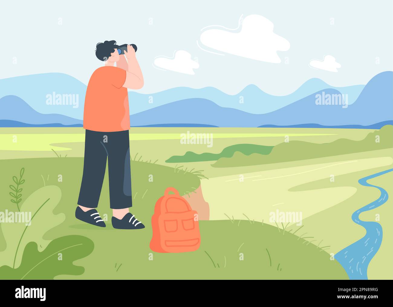 Man looking through binoculars outside Stock Vector Images - Alamy