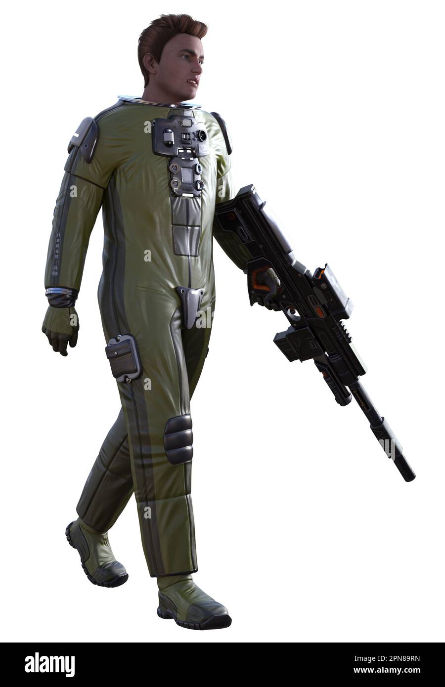 space soldier armed with futuristic rifle, 3d rendering Stock Photo - Alamy