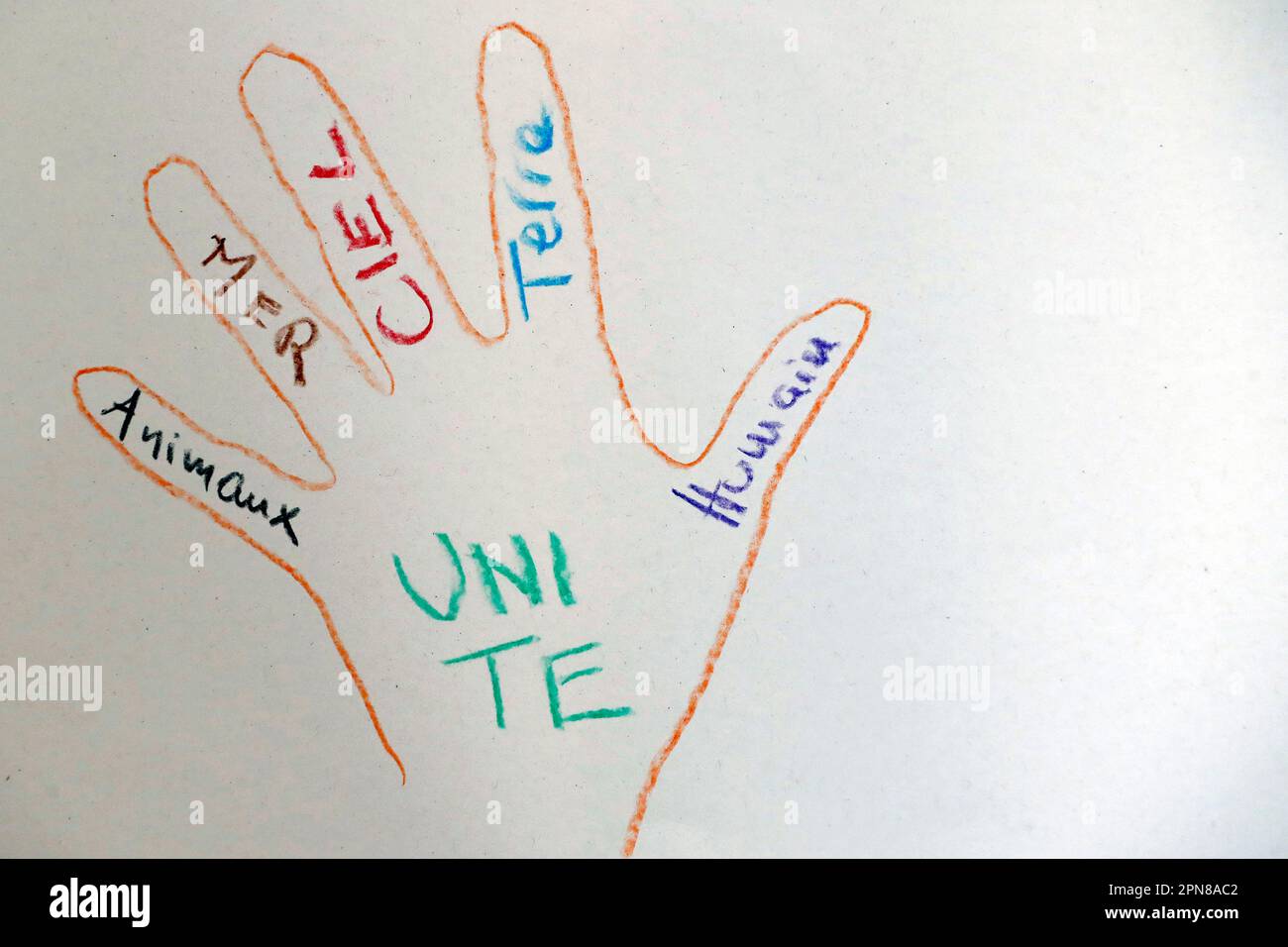 Child's drawing for catechism. Unity of christians Stock Photo - Alamy