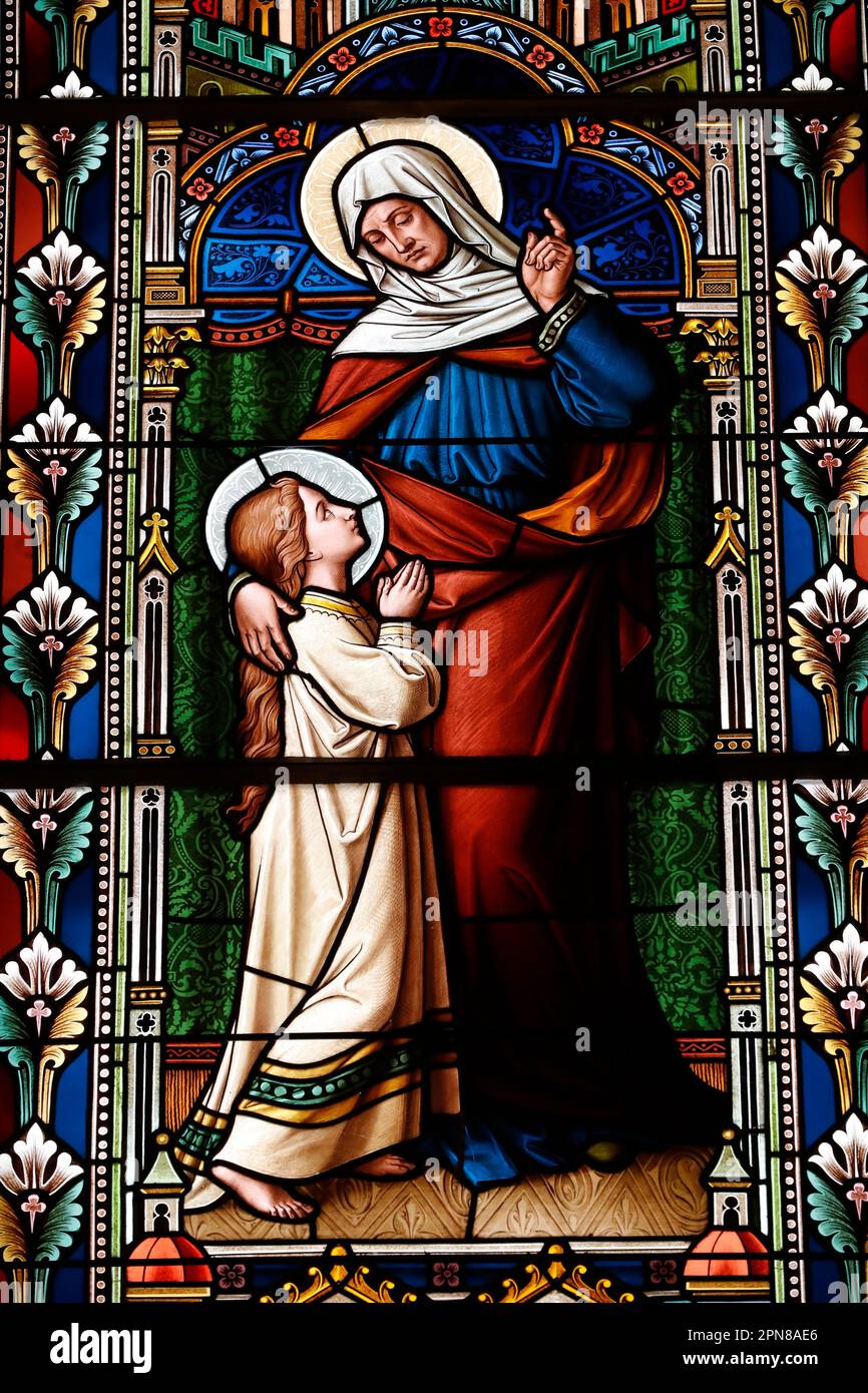 Stained glass. Saint Anne and the young Virgin Mary. Geneva ...