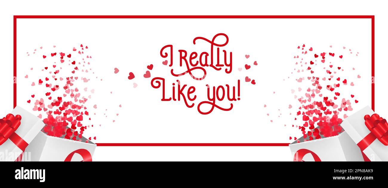 I really like you lettering with hearts in open gift boxes Stock Vector ...