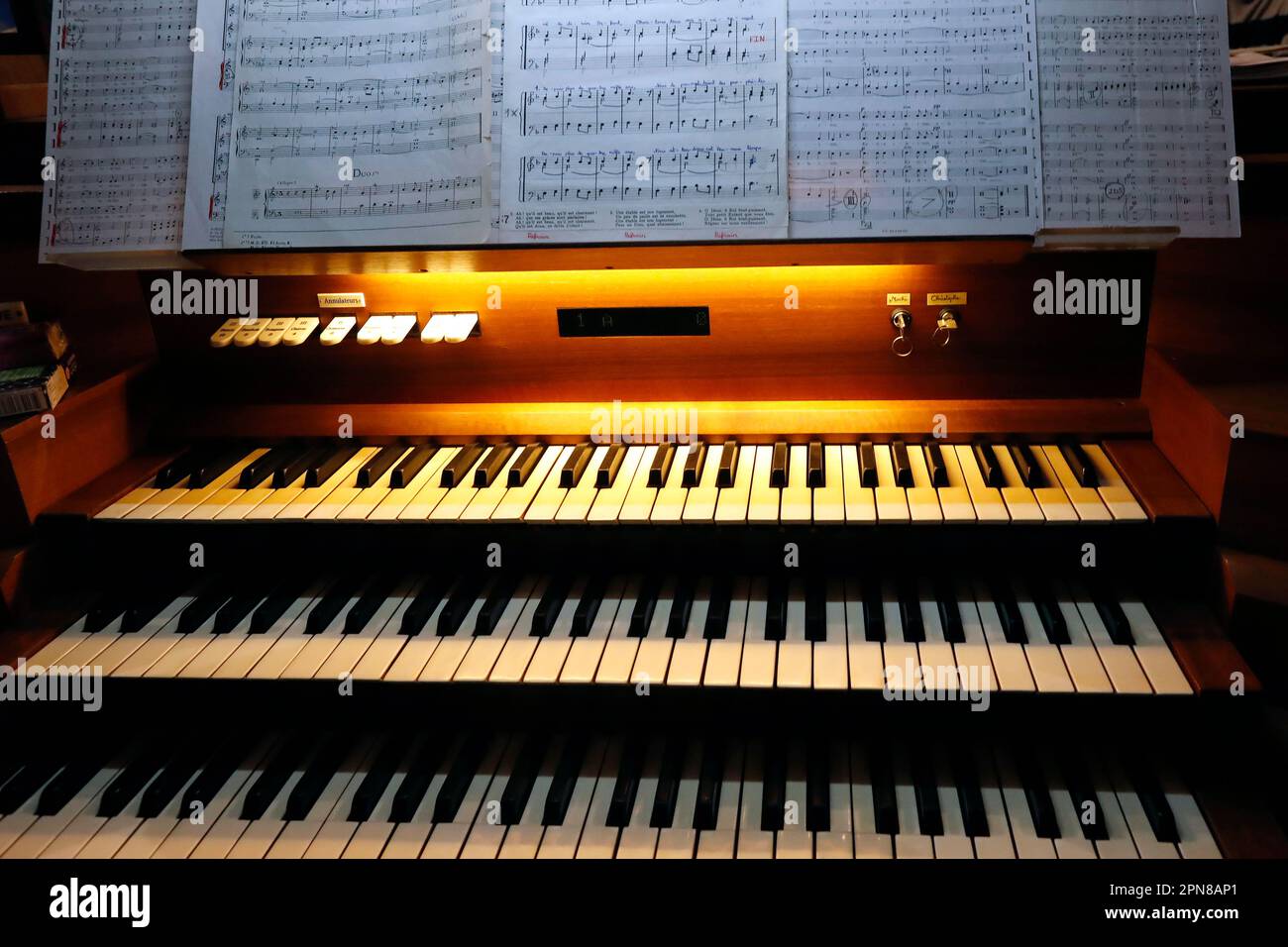 St Joseph church. Pipe organ. The keyboard. Geneva. Switzerland Stock ...