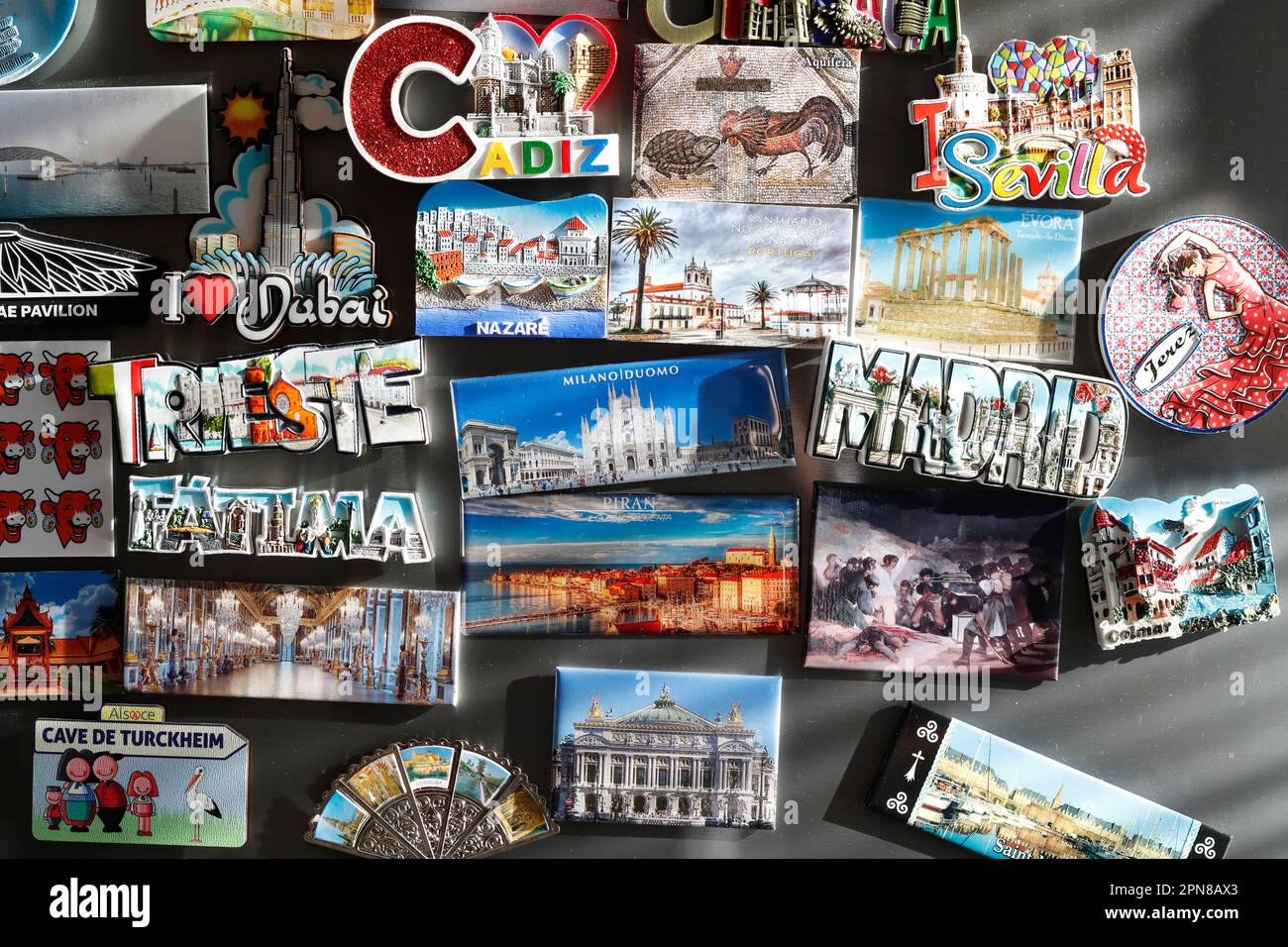 A collection of fridge magnets. Travel souvenirs Stock Photo - Alamy