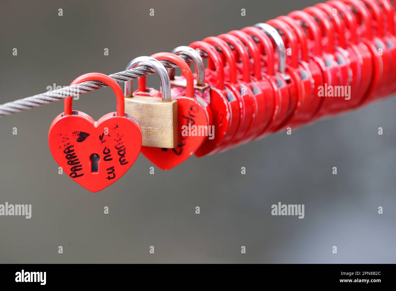 Red love heart locker on bridge. Love symbol. Saint Valentine. Alsace ...