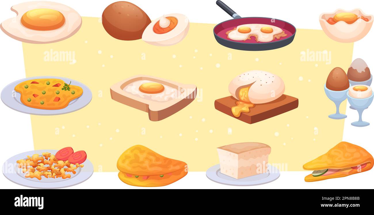 Cooking eggs. Fried products for dinner breakfast exact vector eggs ...