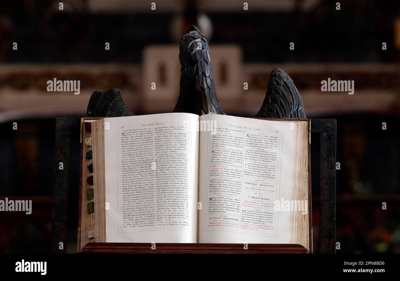 Auxerre Cathedral. Old bible on an eagle lectern. Auxerre. France Stock ...
