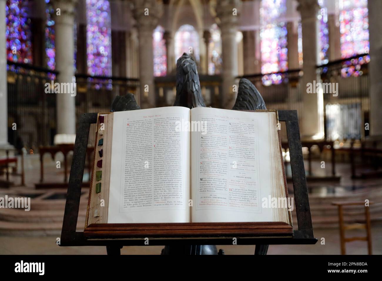 Auxerre Cathedral. Old bible on an eagle lectern. Auxerre. France Stock ...