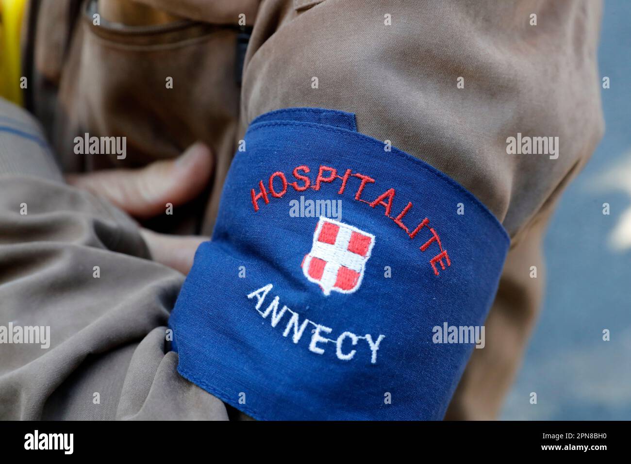 Catholic church. Man with hospitality armband of Annecy. France Stock ...
