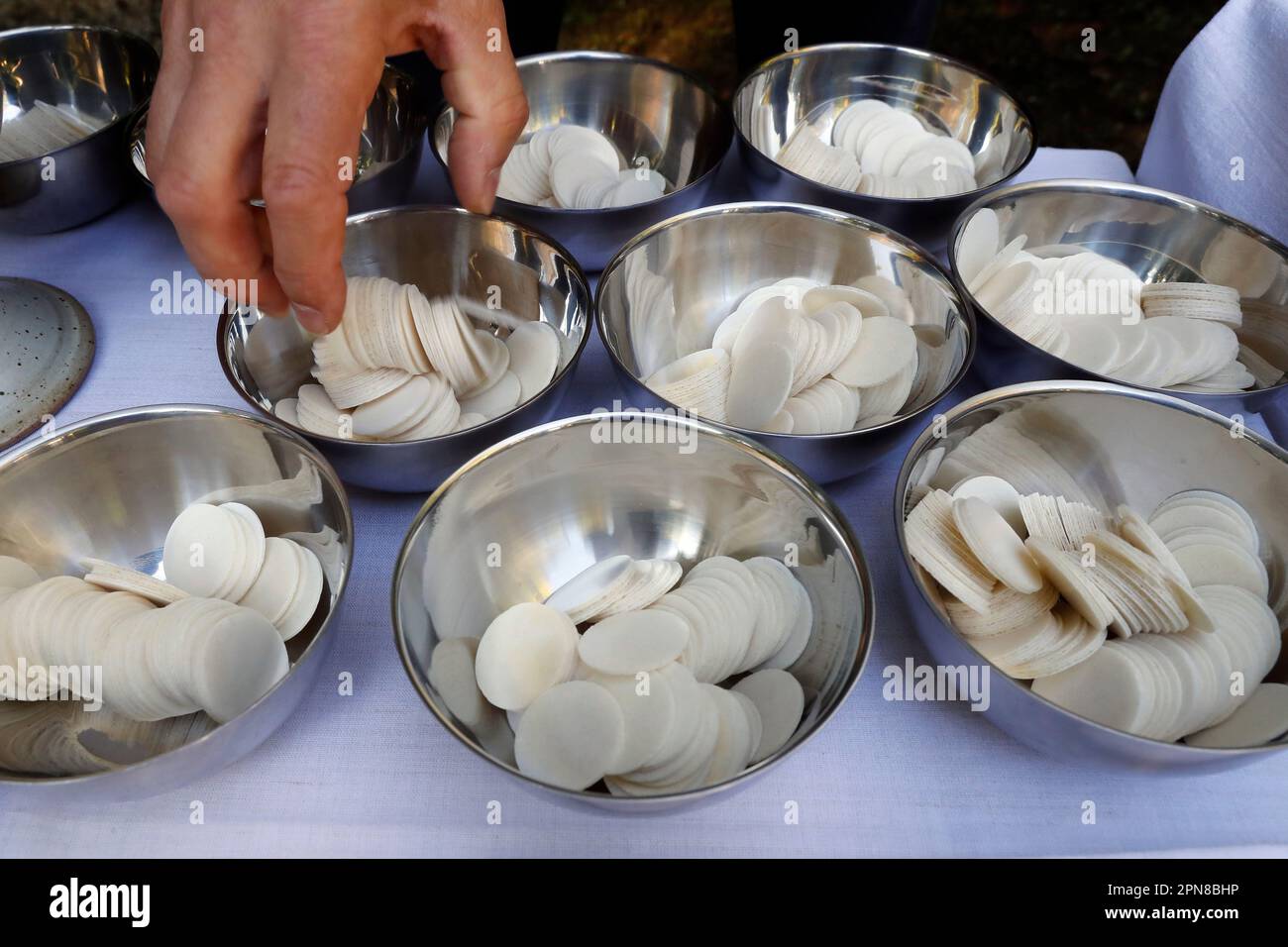 Sanctuary of La Benite Fontaine. Catholic mass. Eucharist. Roman ...
