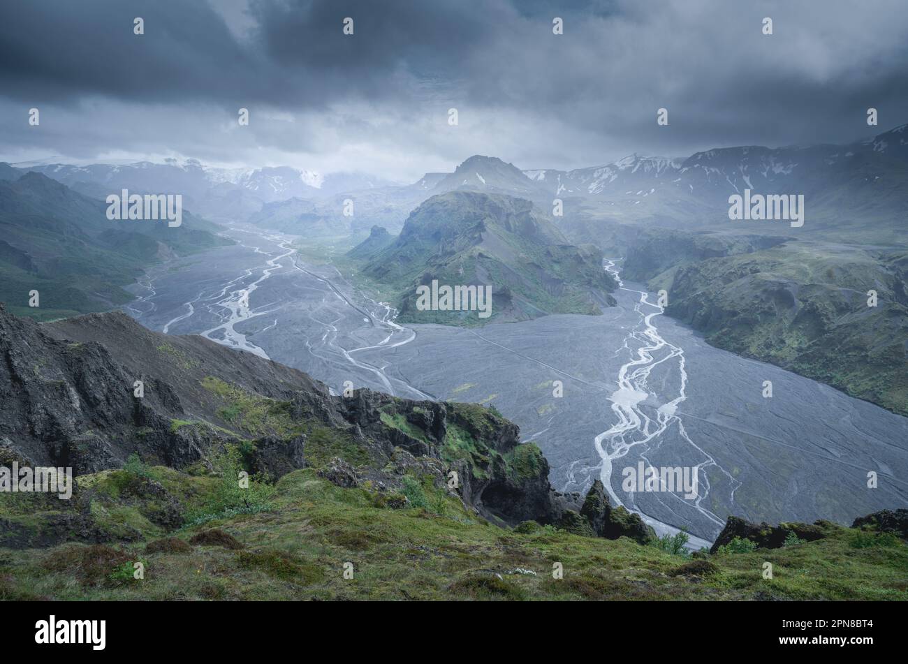 Mysterious view of volcanic icelandic landscape from the top of ...