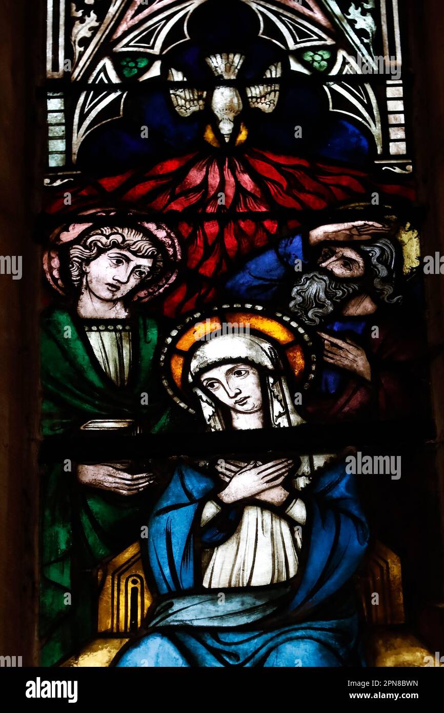 Saint Martin church. Stained glass. Virgin Mary. The Descent of the ...