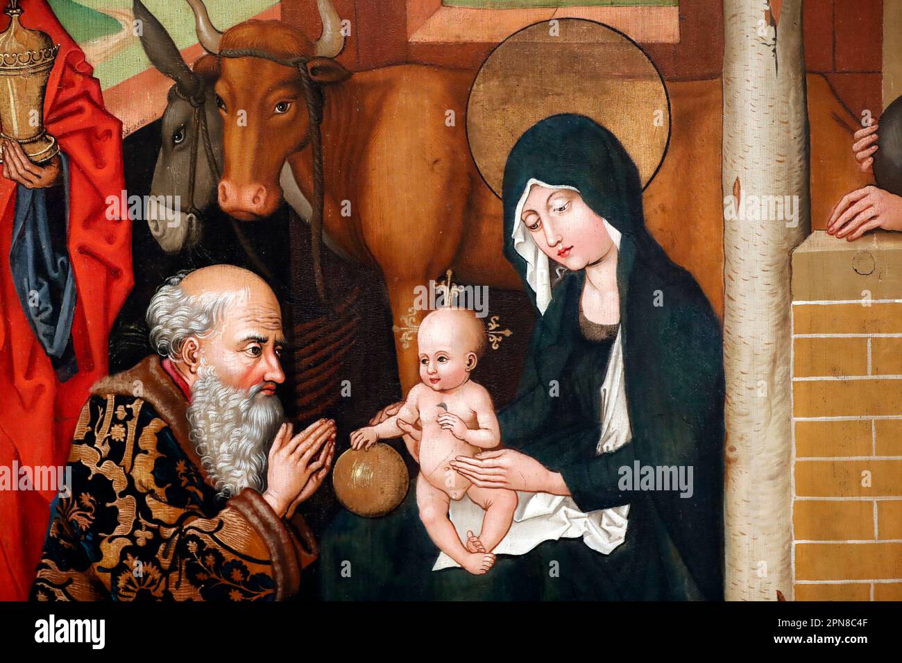 Unterlinden Museum. Nativity. Adoration of the Child Jesus by the three wise men or Magi. Oil on ...