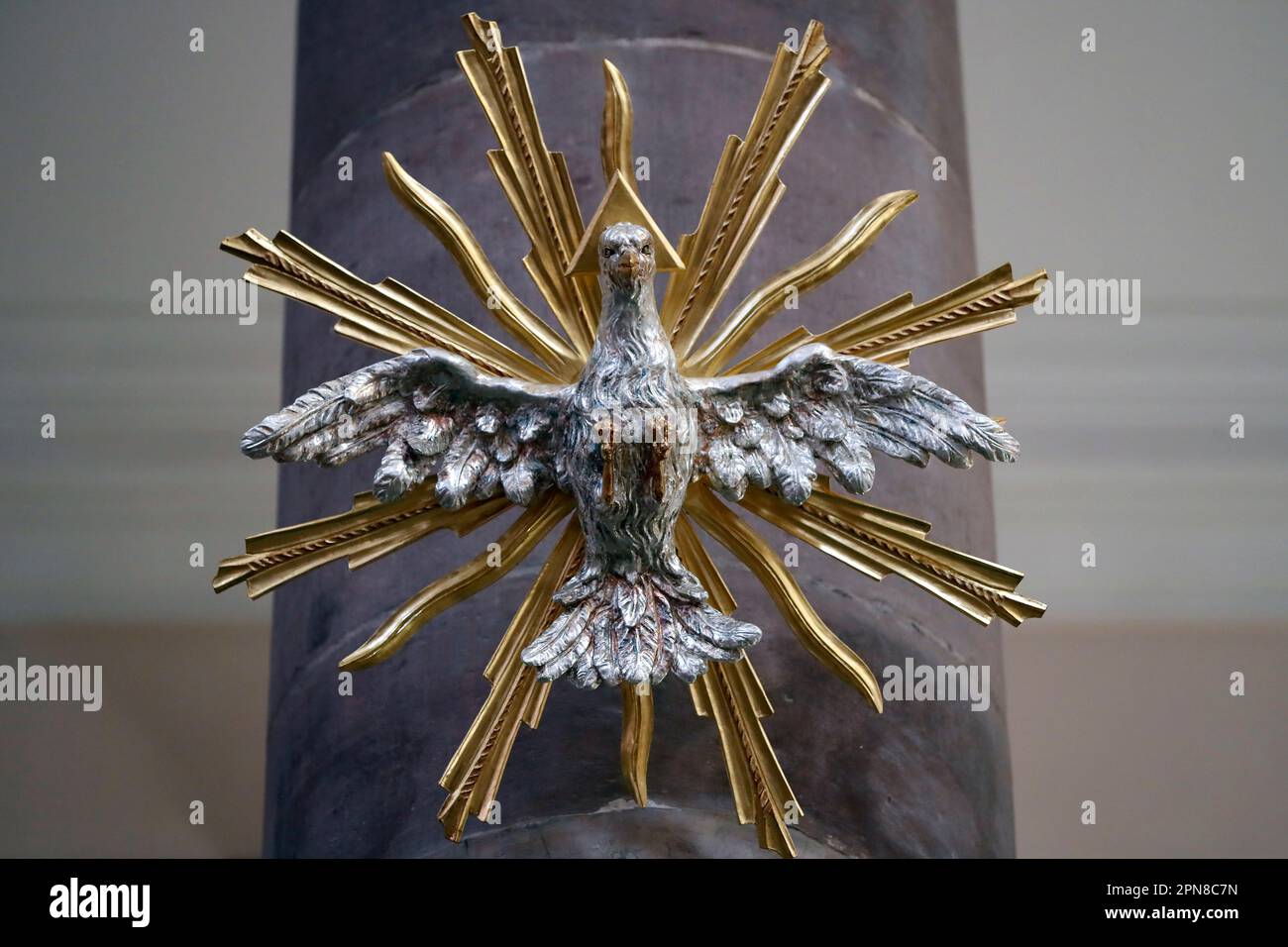 St Ann church. A white dove representing the Holy Spirit. Symbol of ...