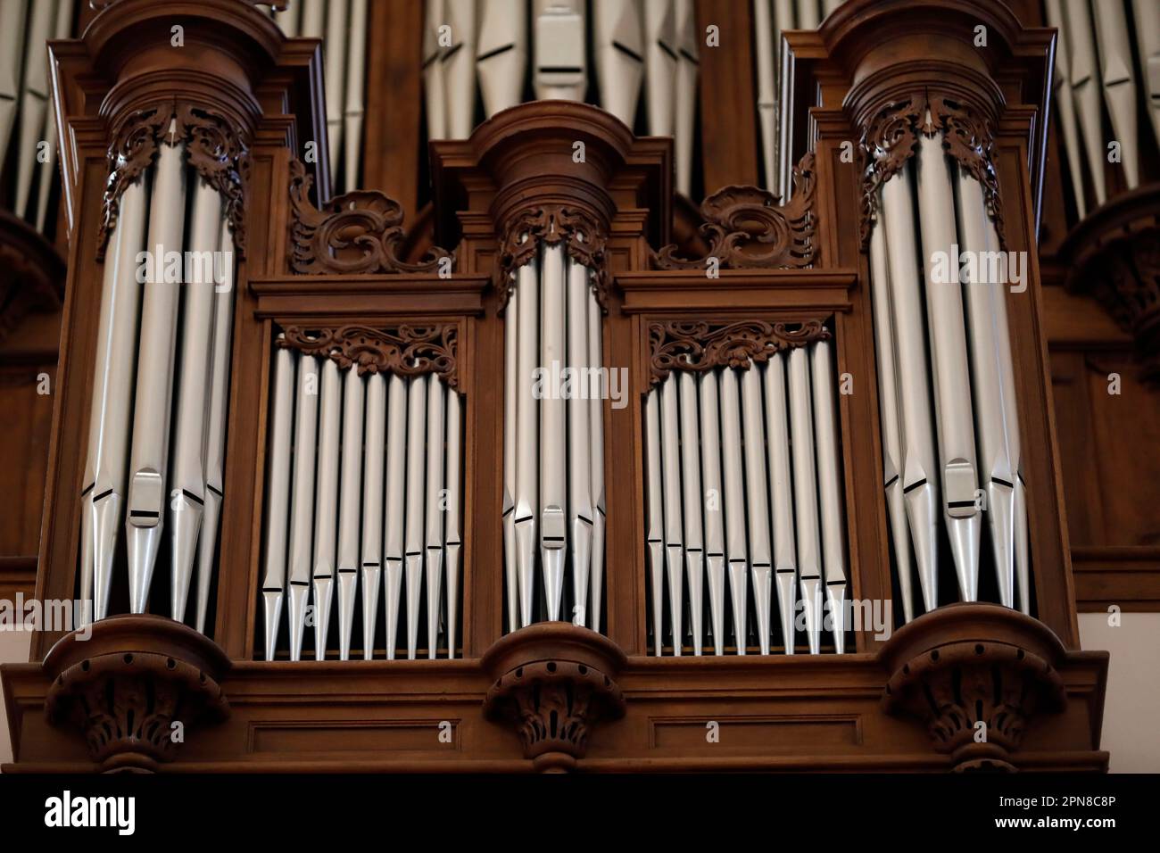 St Ann church. Music instrument. Organe pipe. Turckheim. France Stock ...