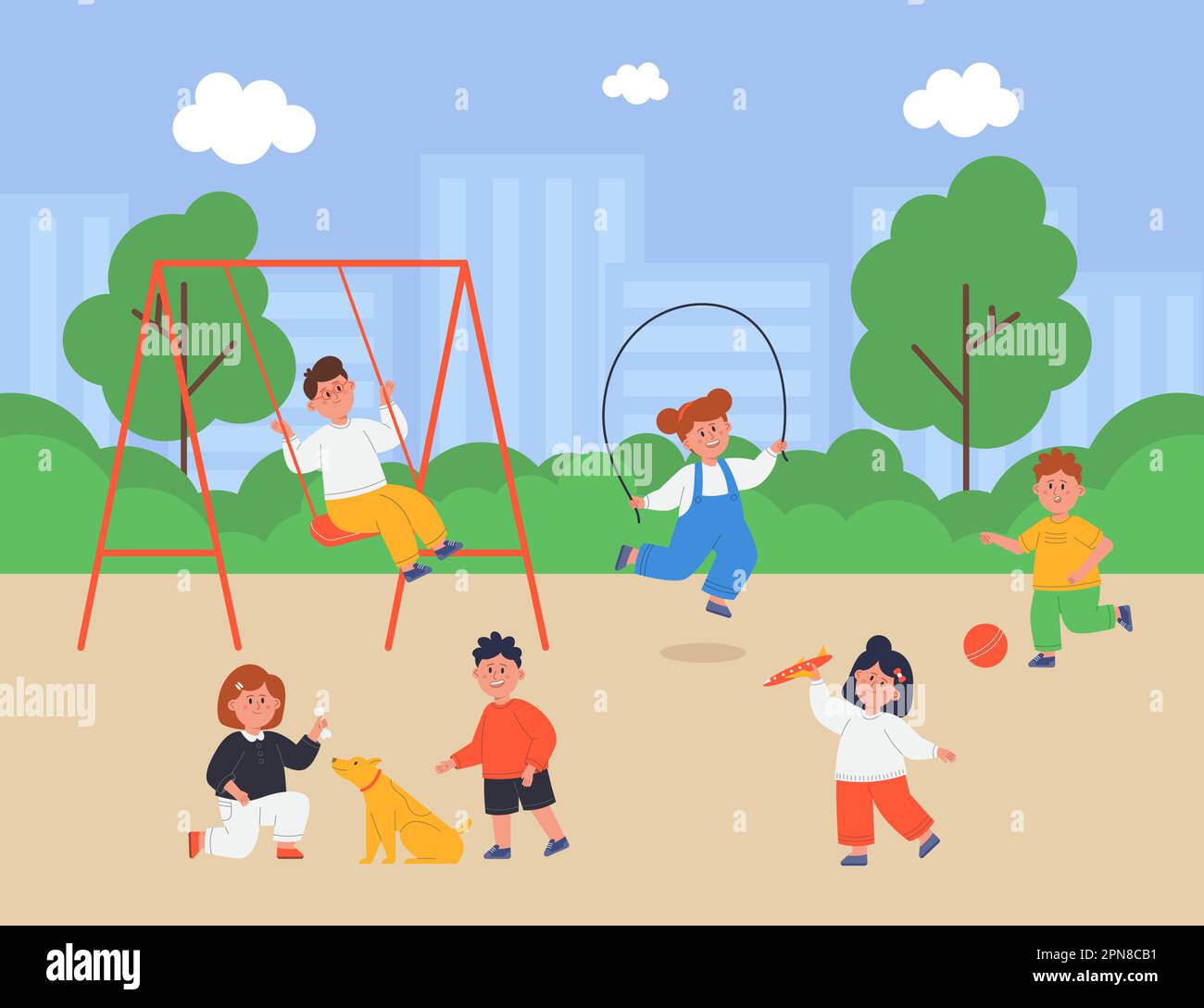 Children playing on playground flat vector illustration Stock Vector ...