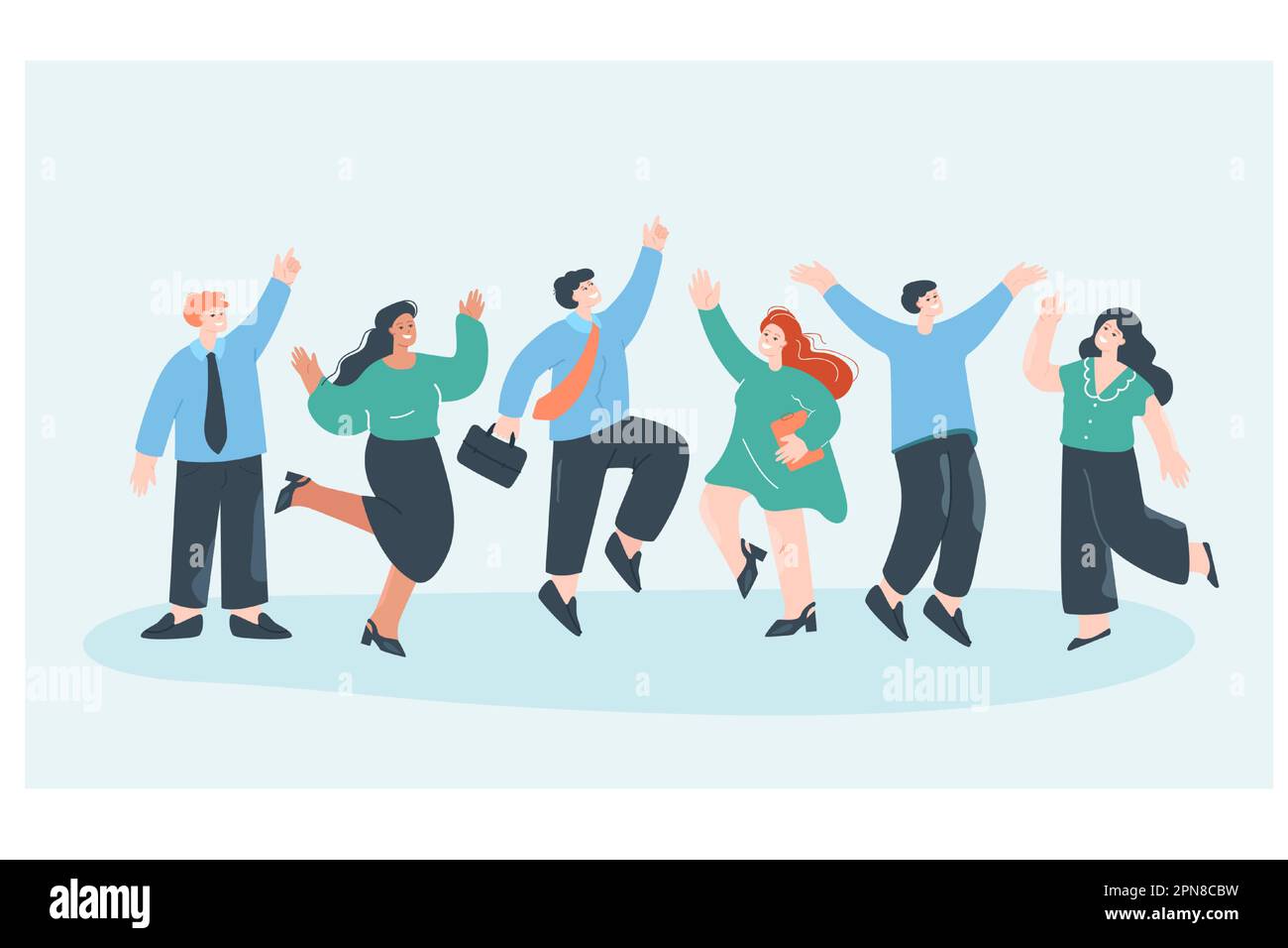 Happy team of office workers jumping with joy and laughing Stock Vector ...