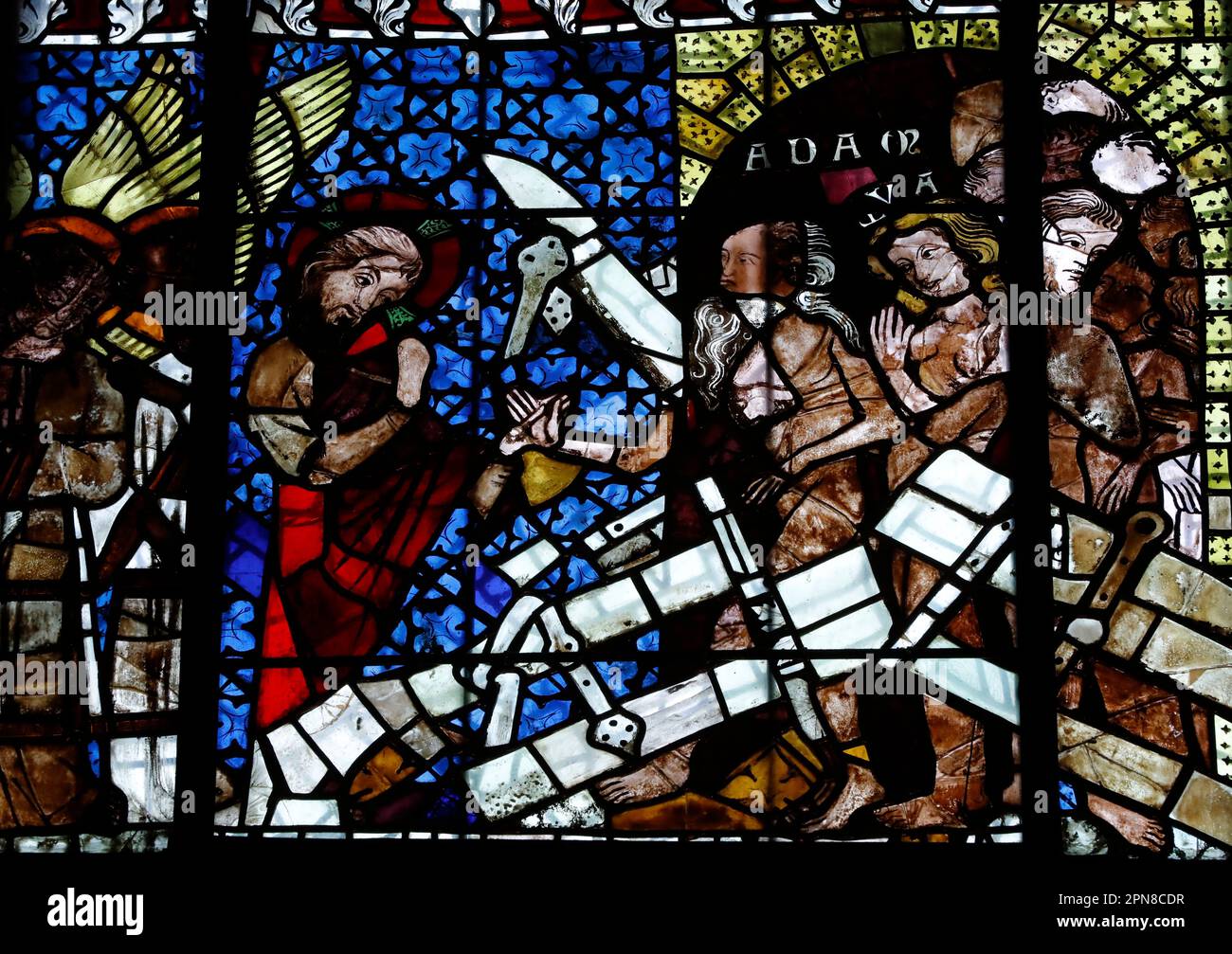 Strasbourg Cathedral. Stained glass. Jesus breaks downn the gates of ...