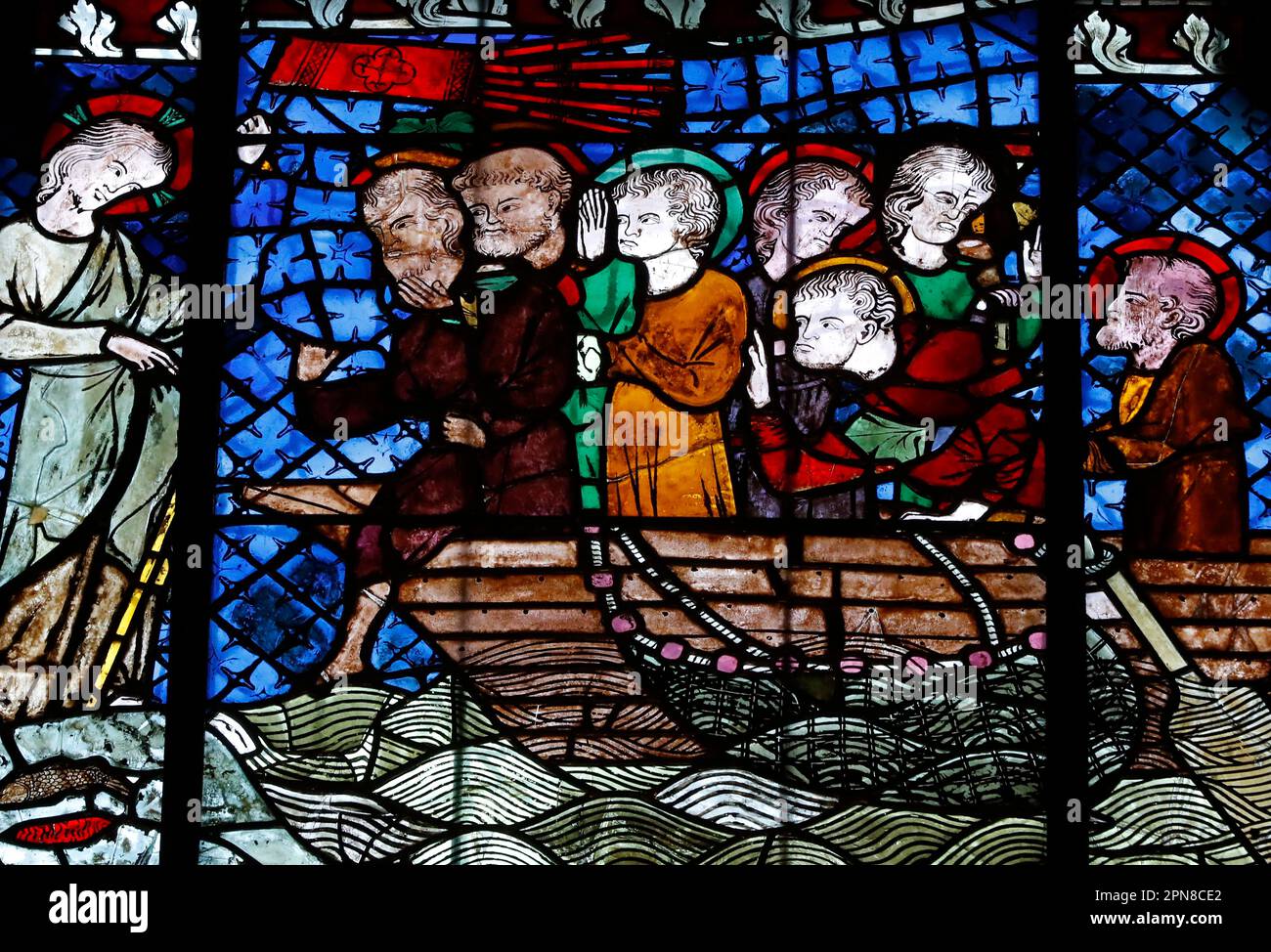 Strasbourg Cathedral. Stained glass. Jesus and his apostles fishing ...