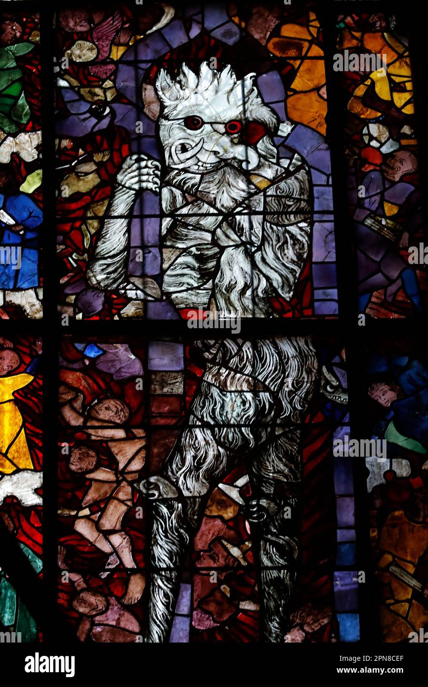 Strasbourg Cathedral. Stained glass. The Devil and the Damned ...