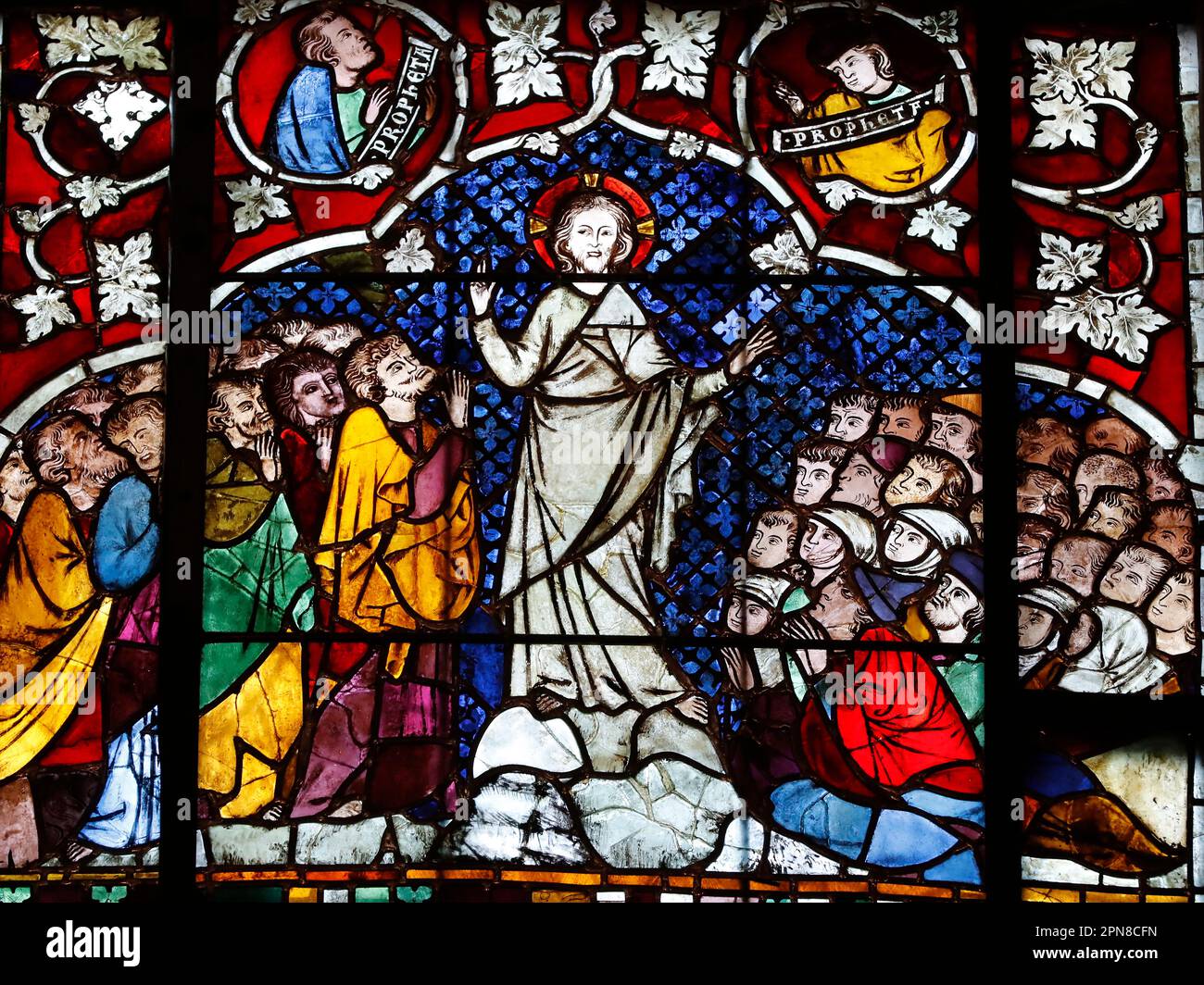 Strasbourg Cathedral. Stained glass. Jesus Christ. The Sermon on the ...