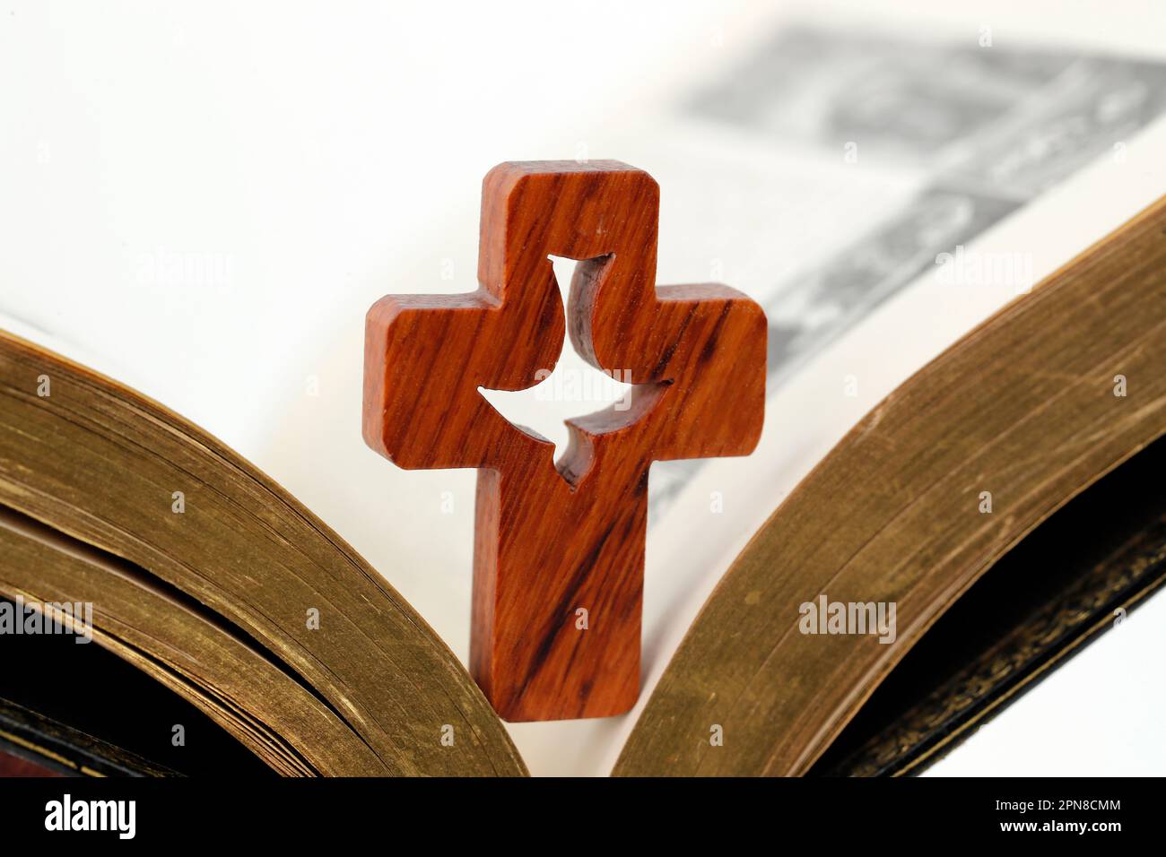Open bible with christian cross and dove holy spirit. Faith and ...