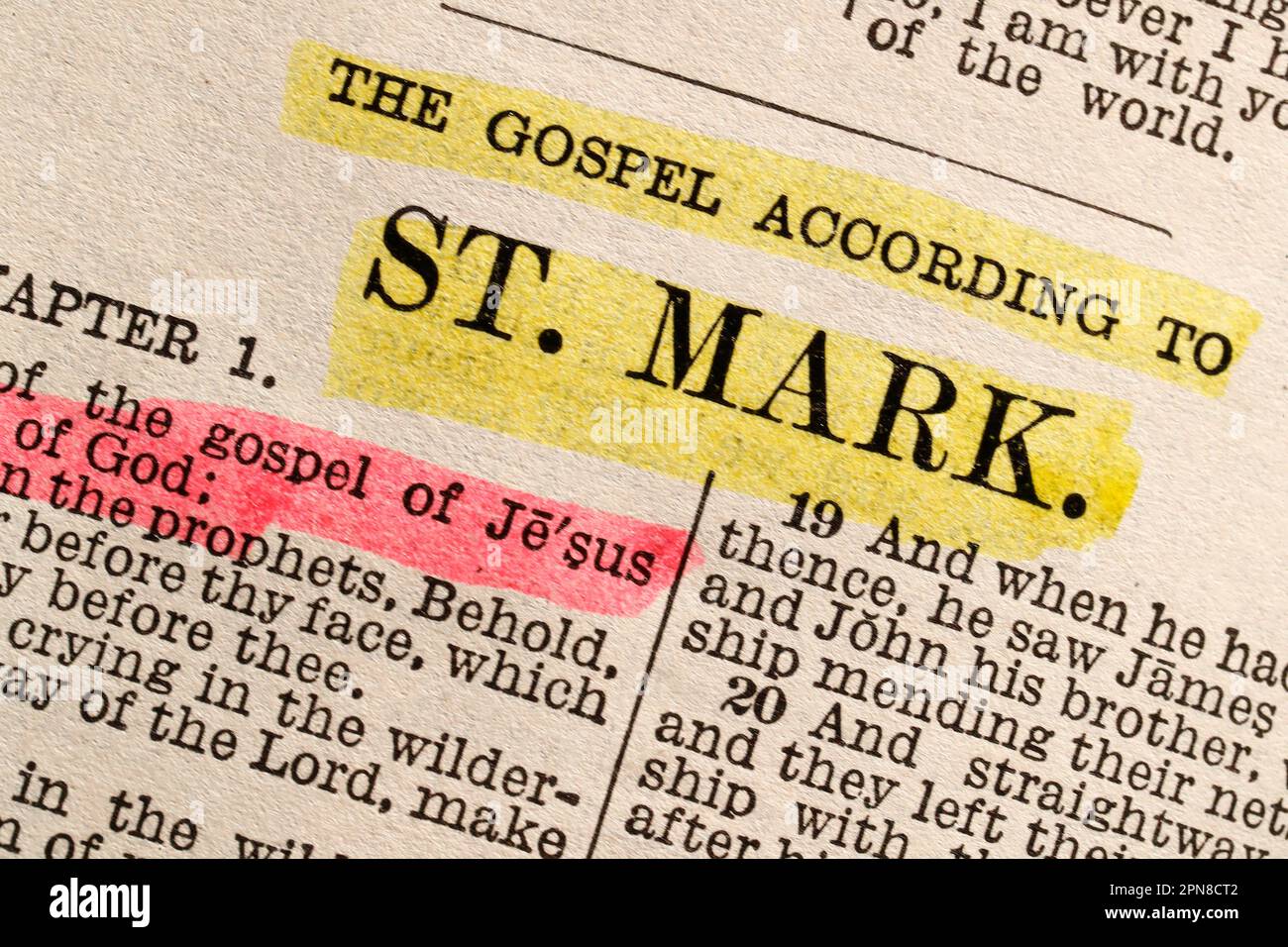 Open bible. Bible study. The gospel according to St Mark Stock Photo - Alamy