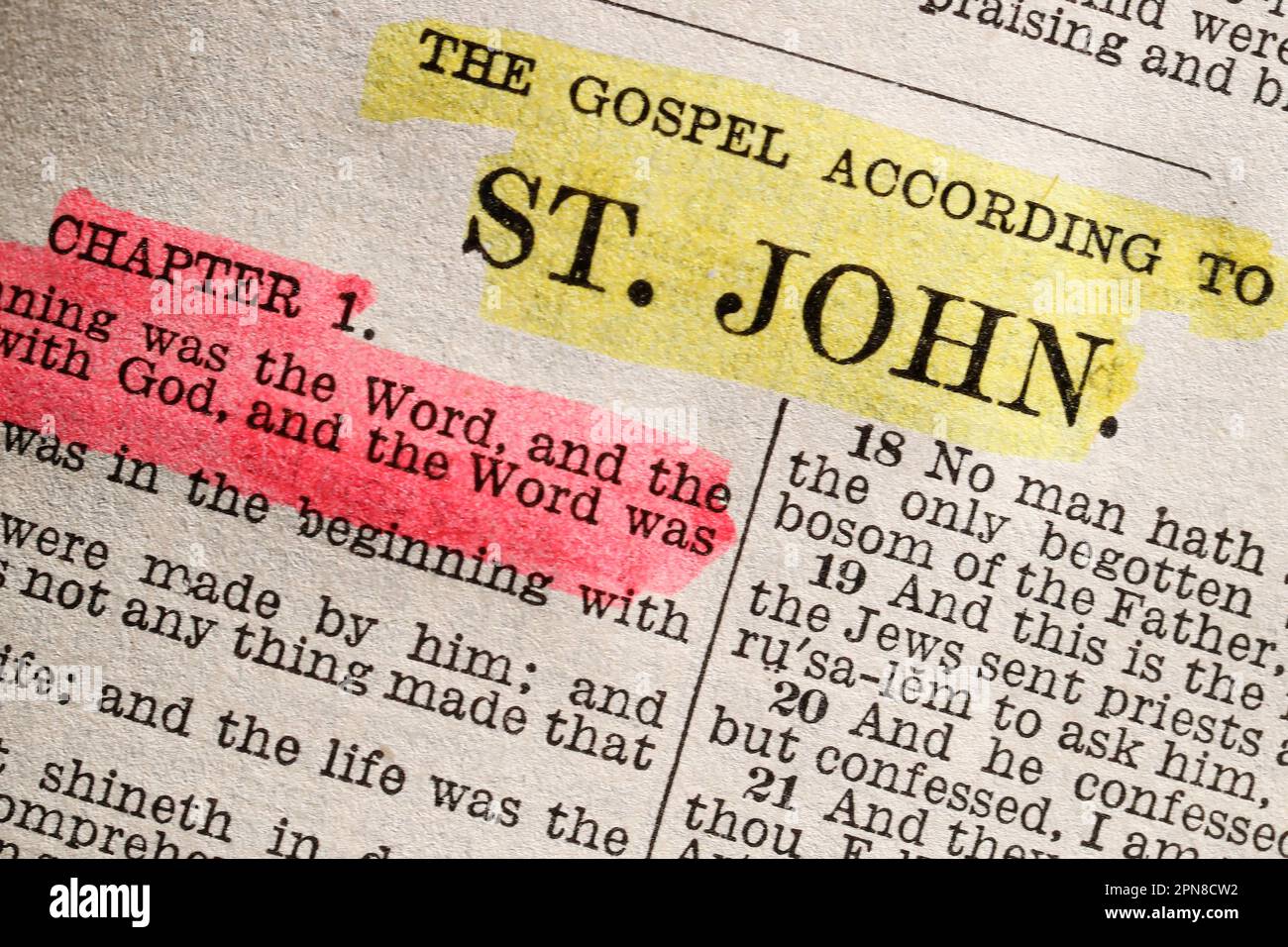 Open bible. Bible study. The gospel according to St John Stock Photo ...