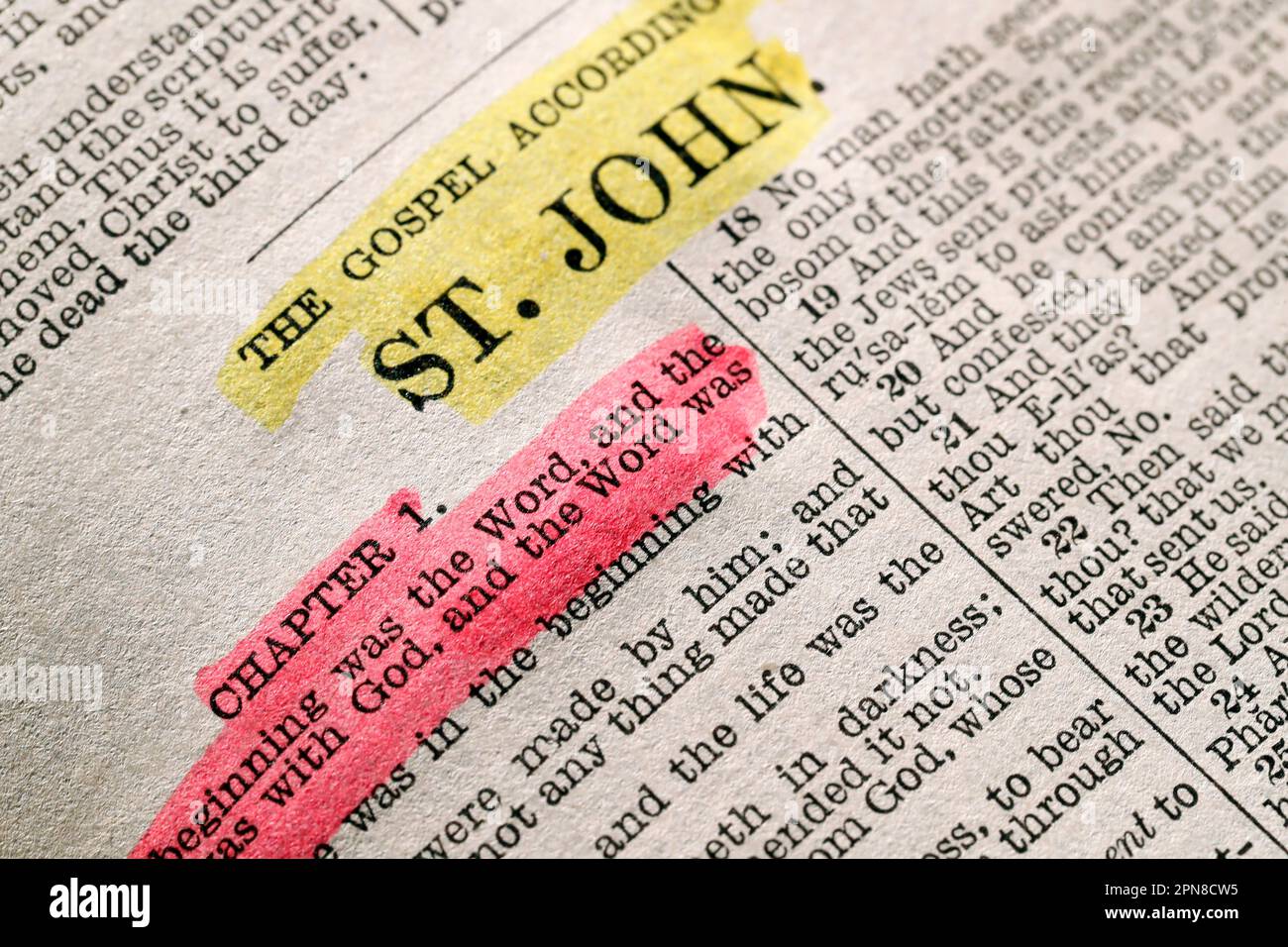 Open bible. Bible study. The gospel according to St John Stock Photo ...