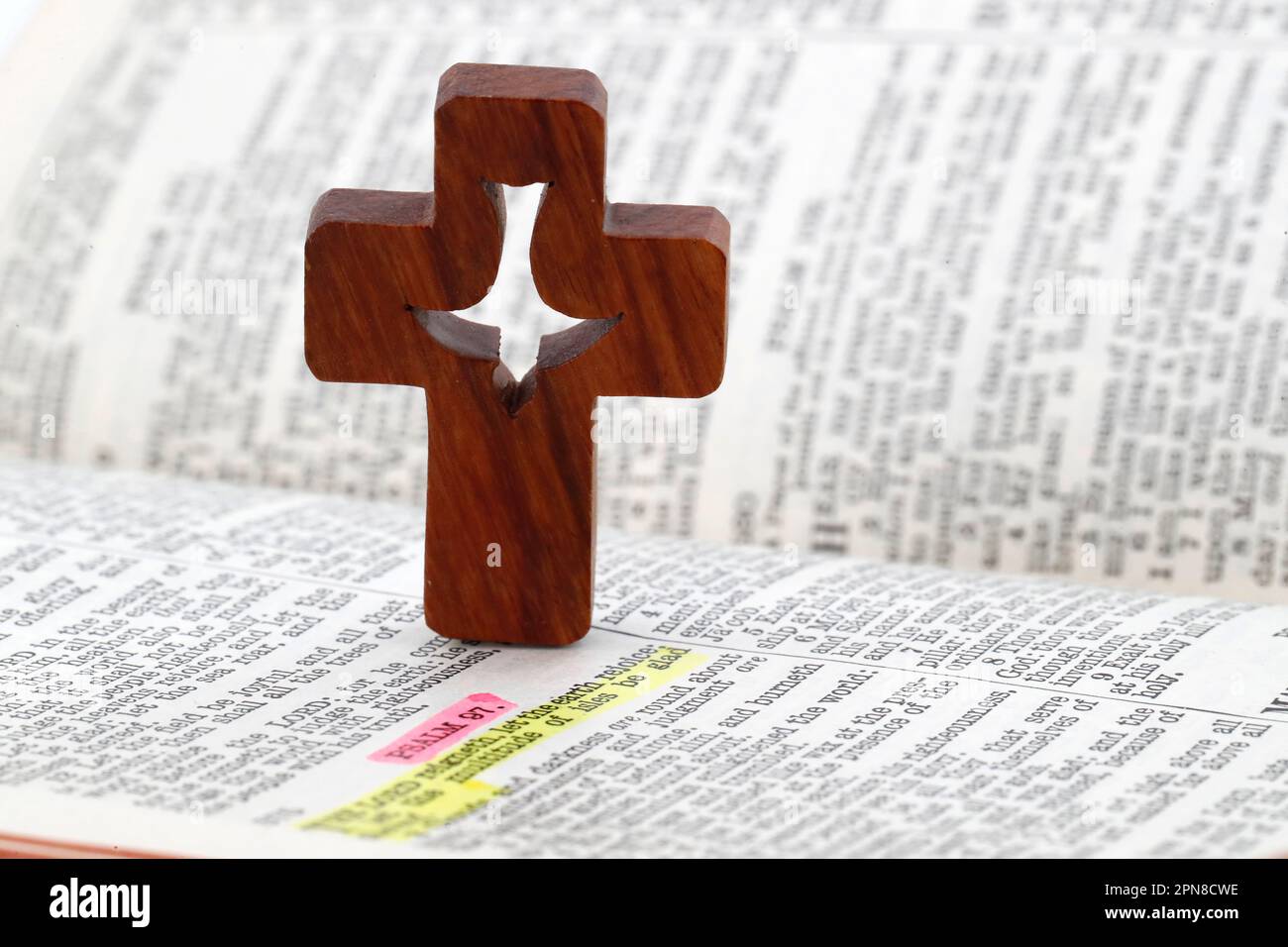 Open bible with christian cross and dove holy spirit. Psalm 97 Stock ...
