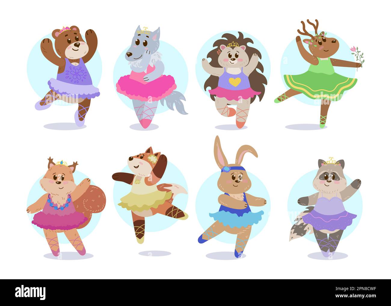 Comic wild animals as ballet dancers vector illustrations set Stock ...