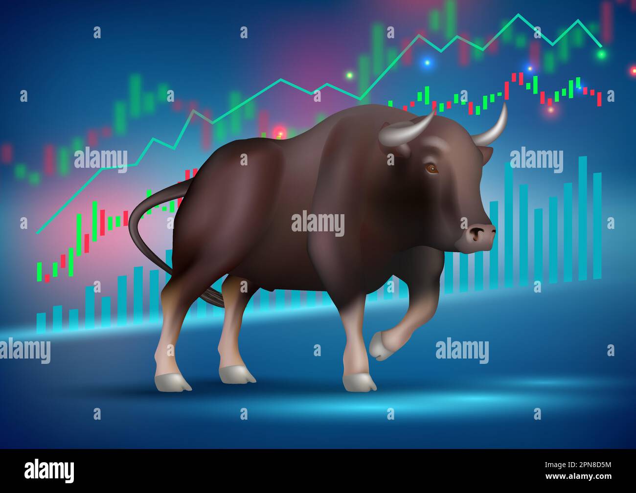 Business bull. Investment background with aggressive bull and graphs ...