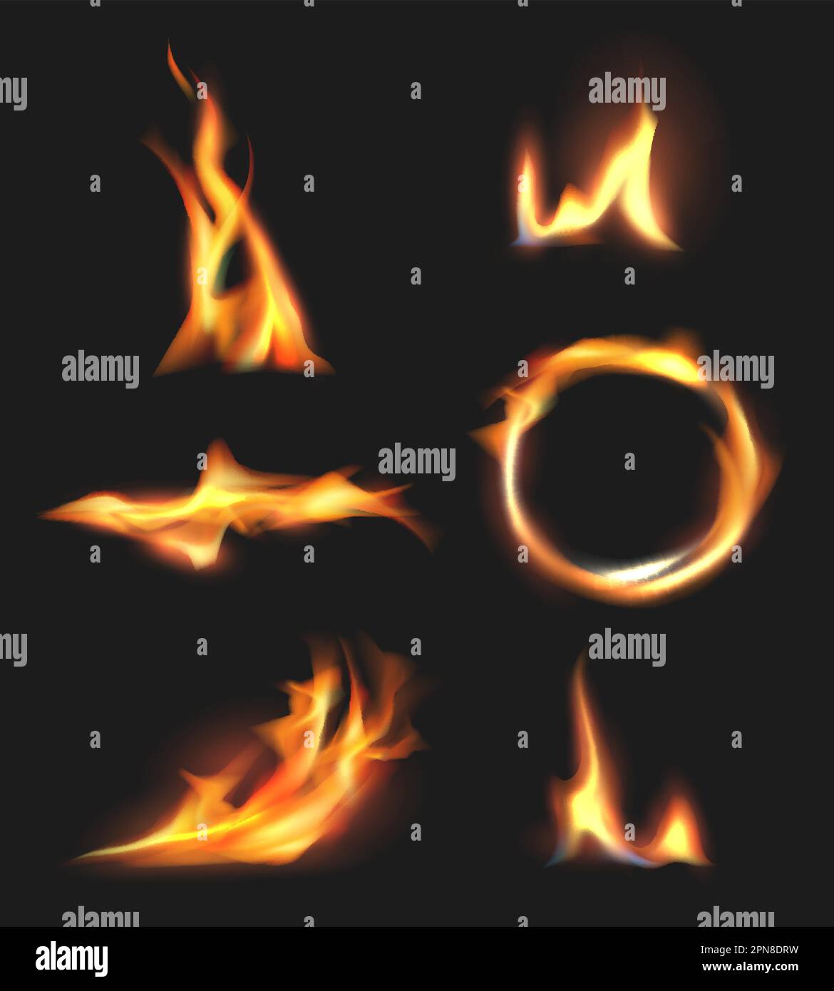 Fire flame. Various shapes of fire hot explosion of flames decent ...