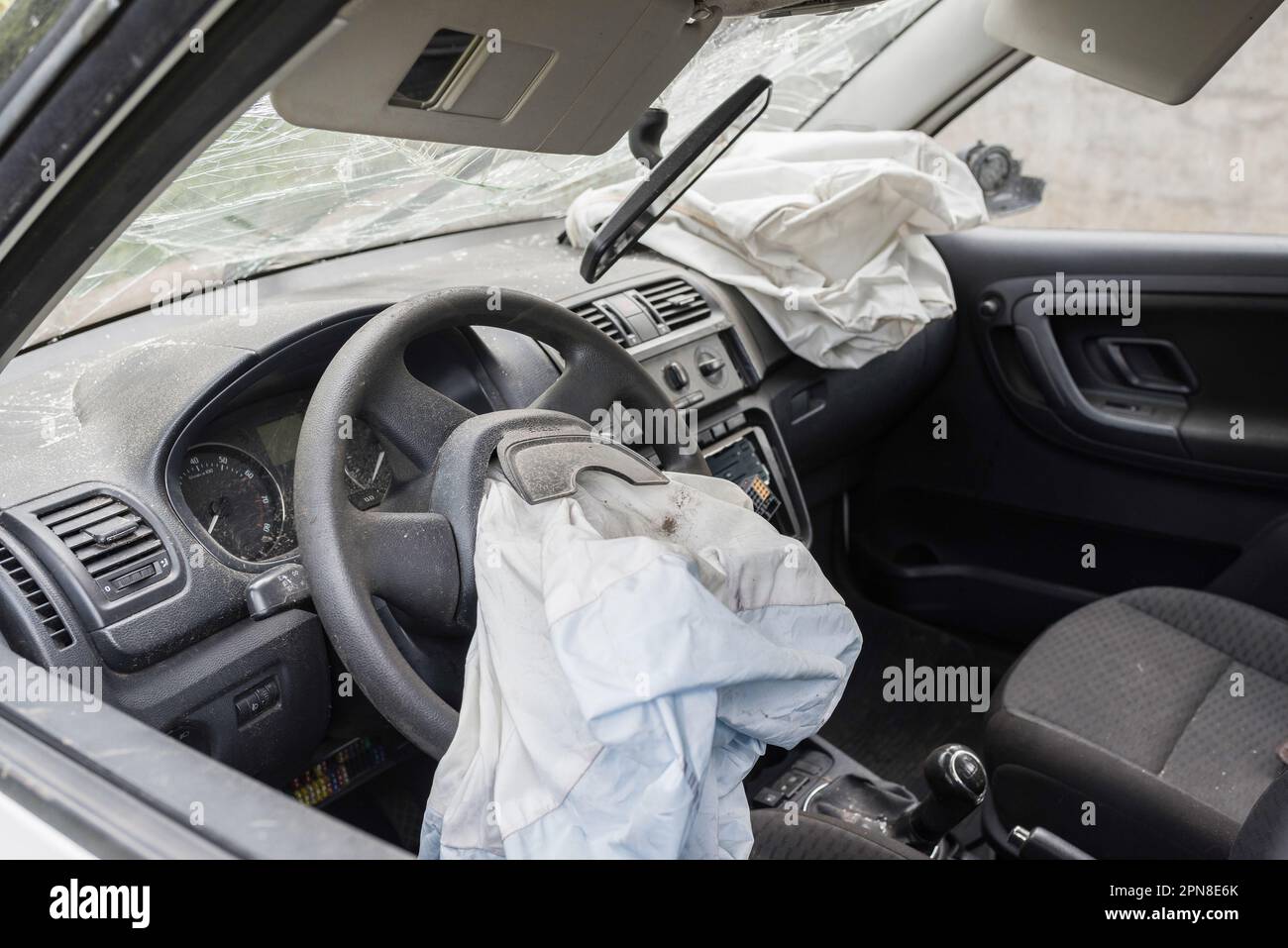 Airbag exploded at a car accident. Car after an accident Stock Photo ...