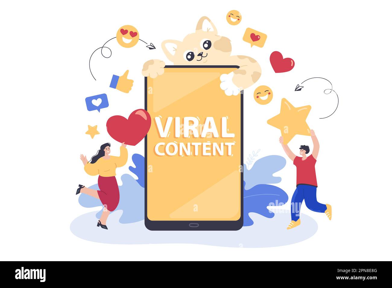 Huge mobile phone with viral content flat vector illustration Stock ...