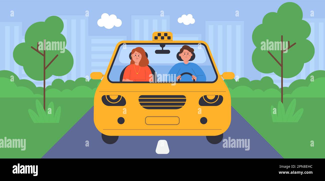 Taxi driver and passenger sitting in front seat of cabin Stock Vector ...