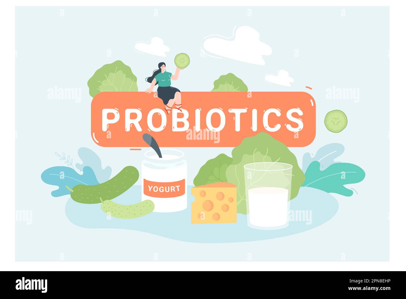 Probiotics food for tiny womans gut and digestive tract health Stock ...