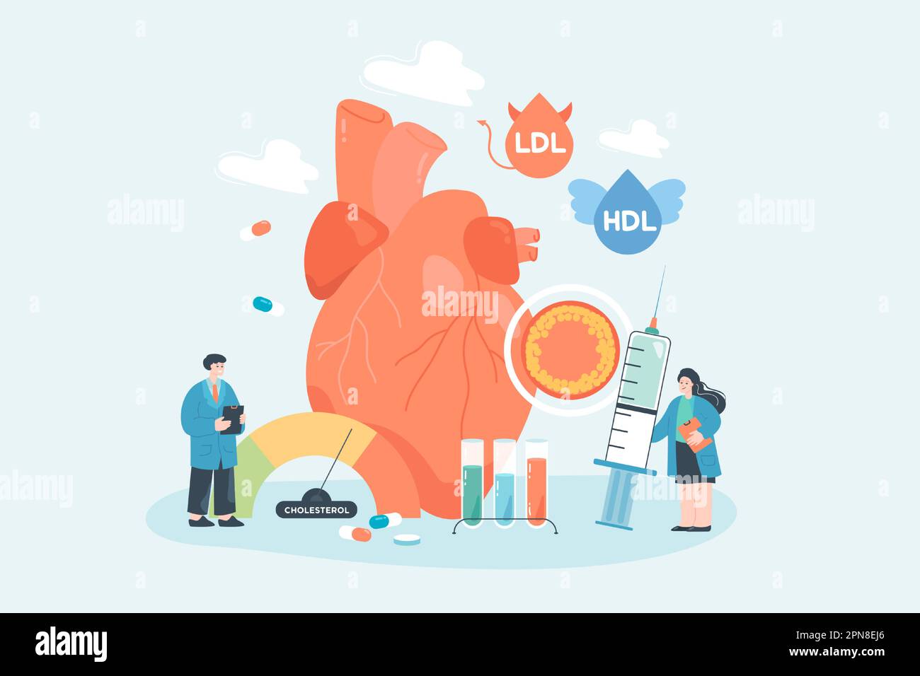 Tiny cartoon people and human heart with high cholesterol Stock Vector ...