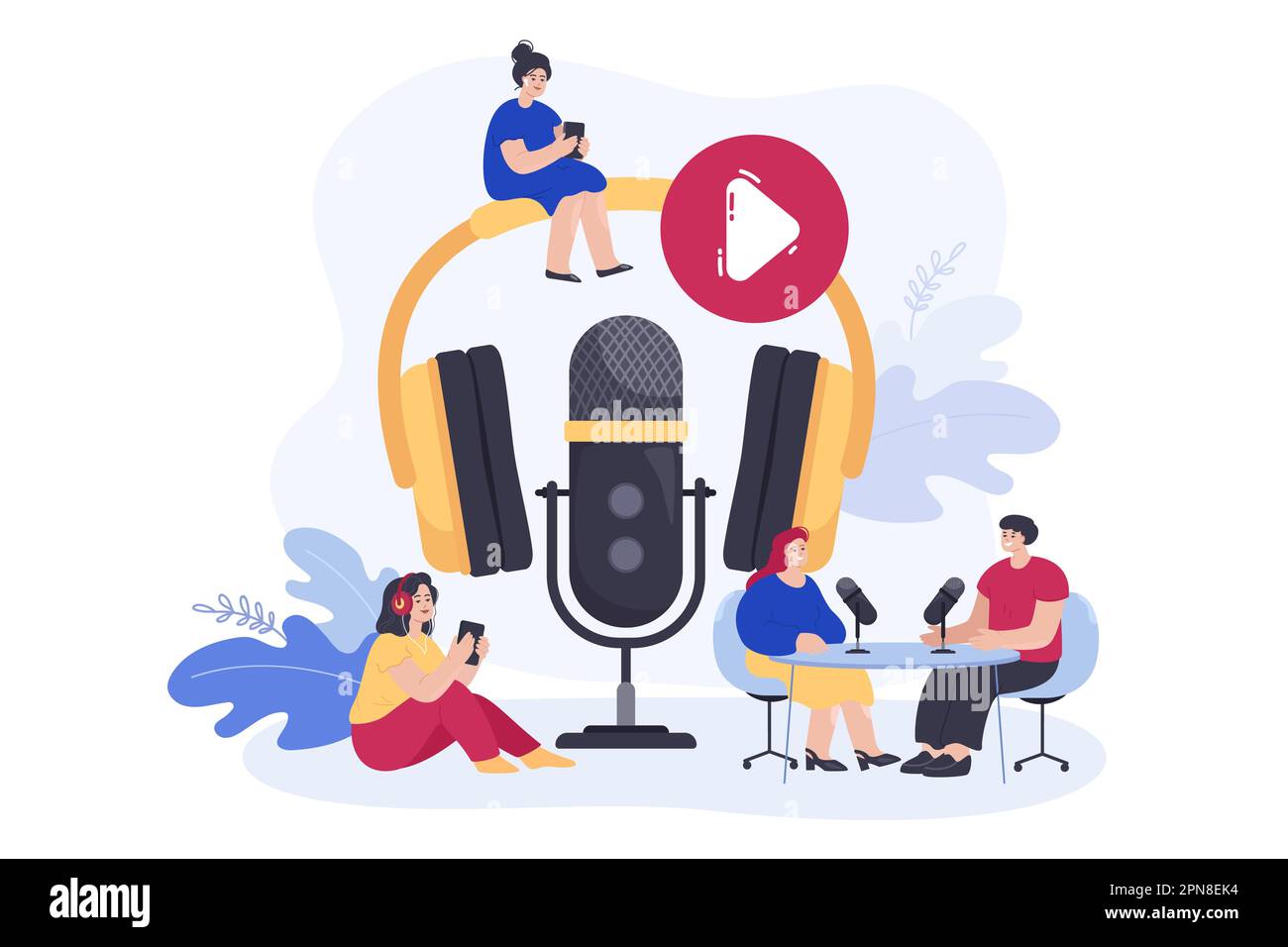 People listening podcast flat vector illustration Stock Vector Image ...
