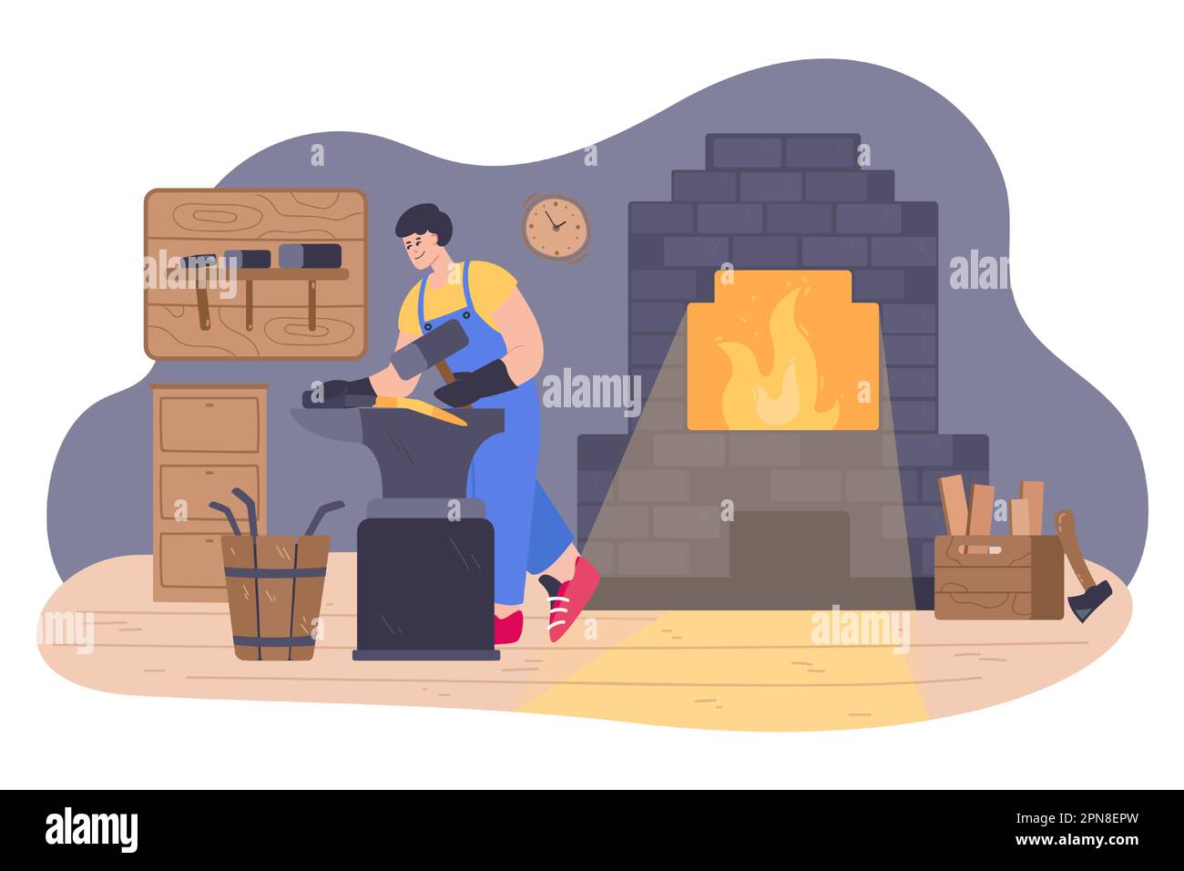 Blacksmith working on anvil flat vector illustration Stock Vector Image ...