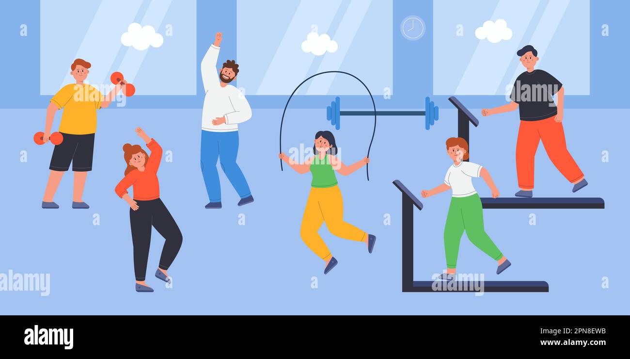People exercising in gym flat vector illustration Stock Vector Image ...