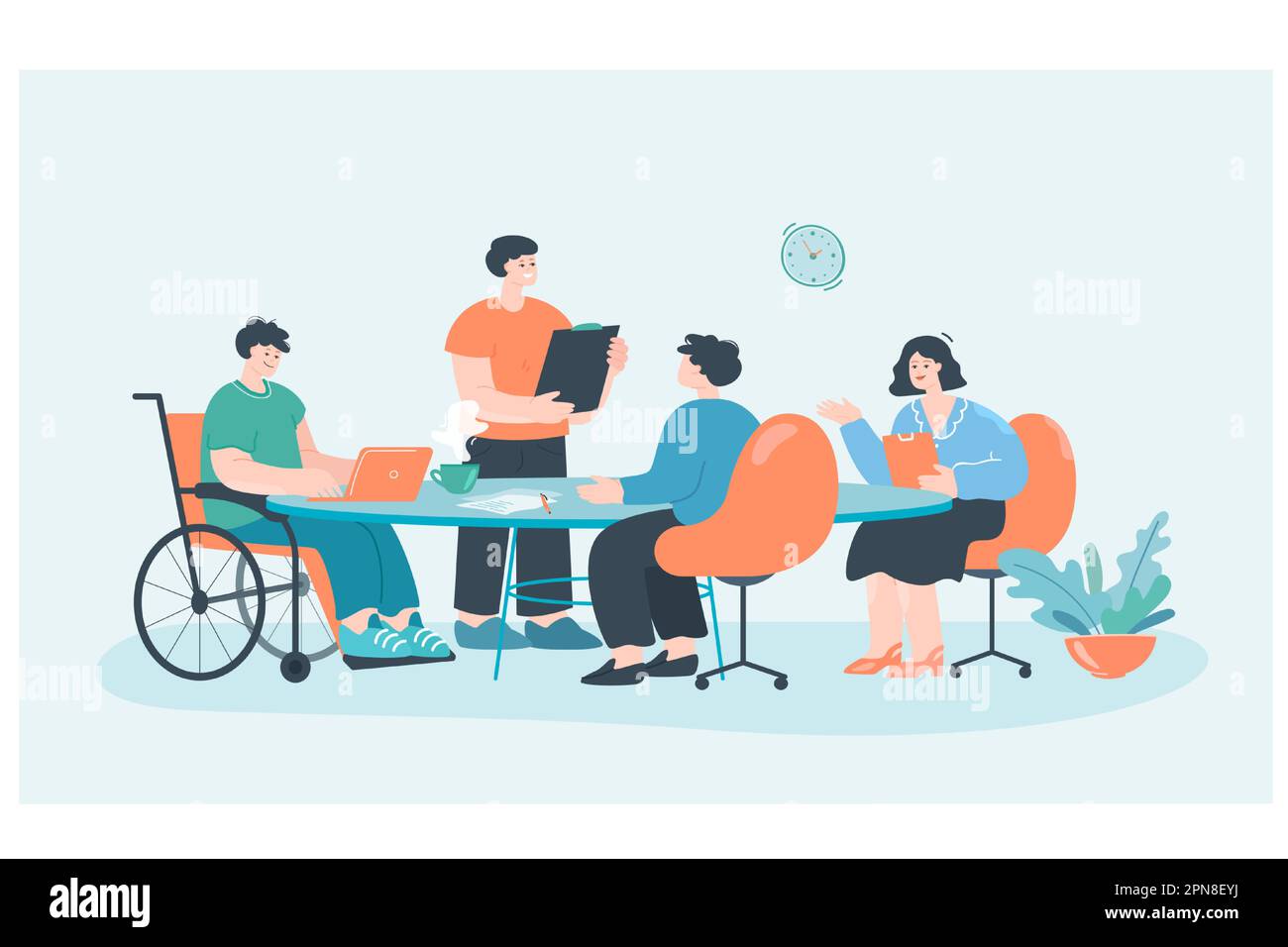 Business meeting and conversation of employees at office Stock Vector ...