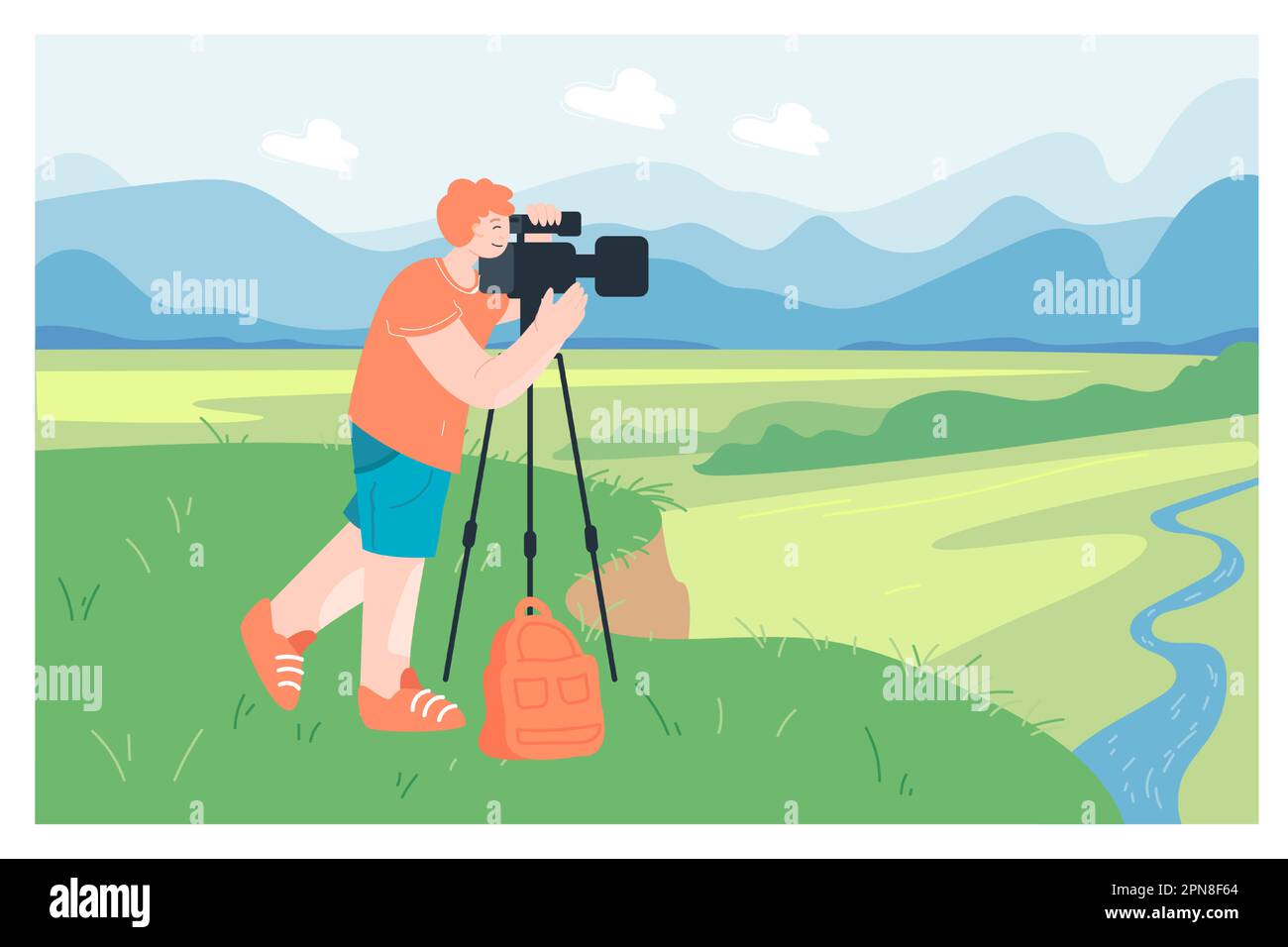 Male cartoon photographer taking picture of landscape Stock Vector ...