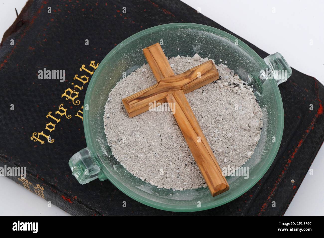 Ashes, cross and bible. Ash Wednesday celebration. Lent season Stock ...